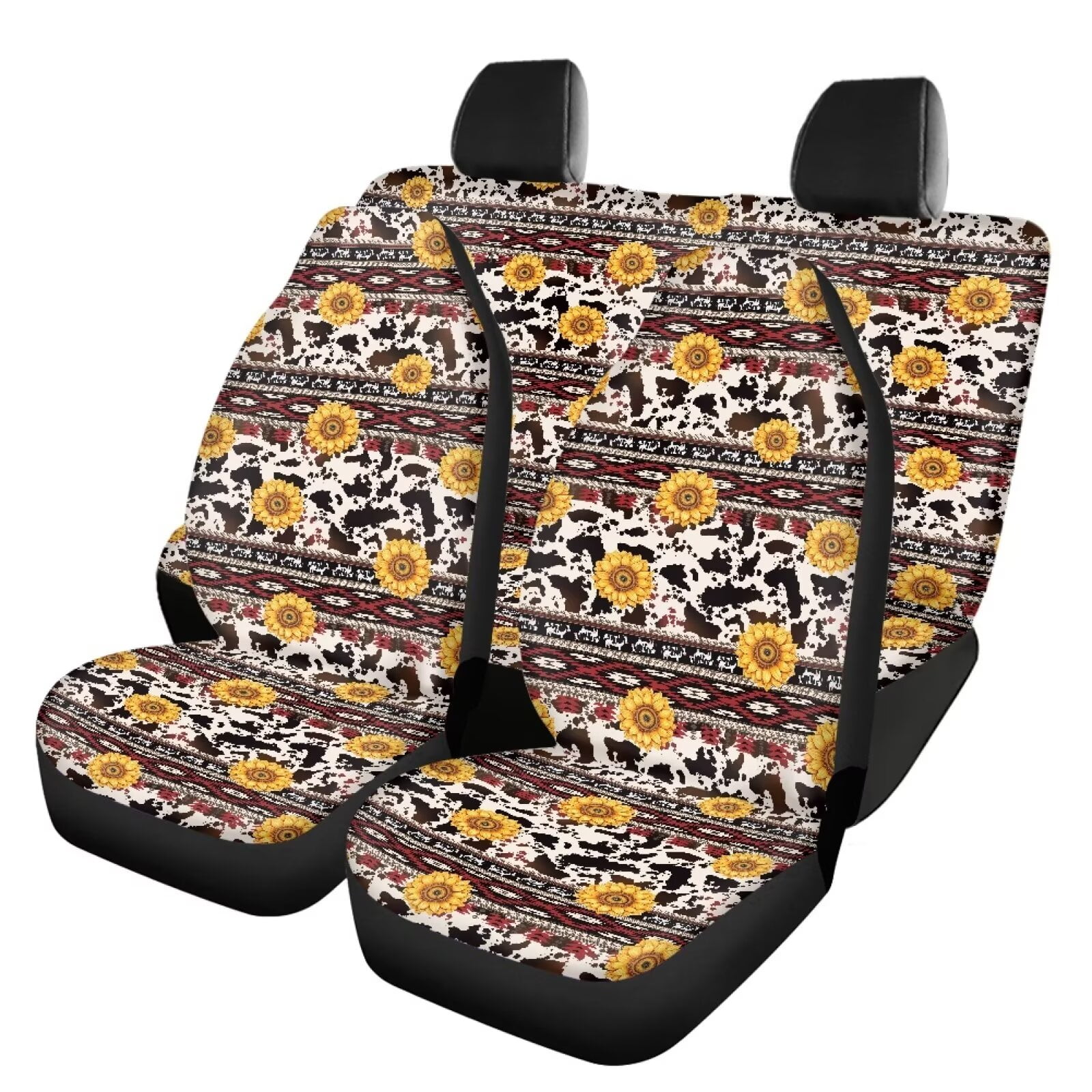 Tutolipy 4 Piece Car Seat Cover Full Set, Aztec Cow Sunflower Print Car ...