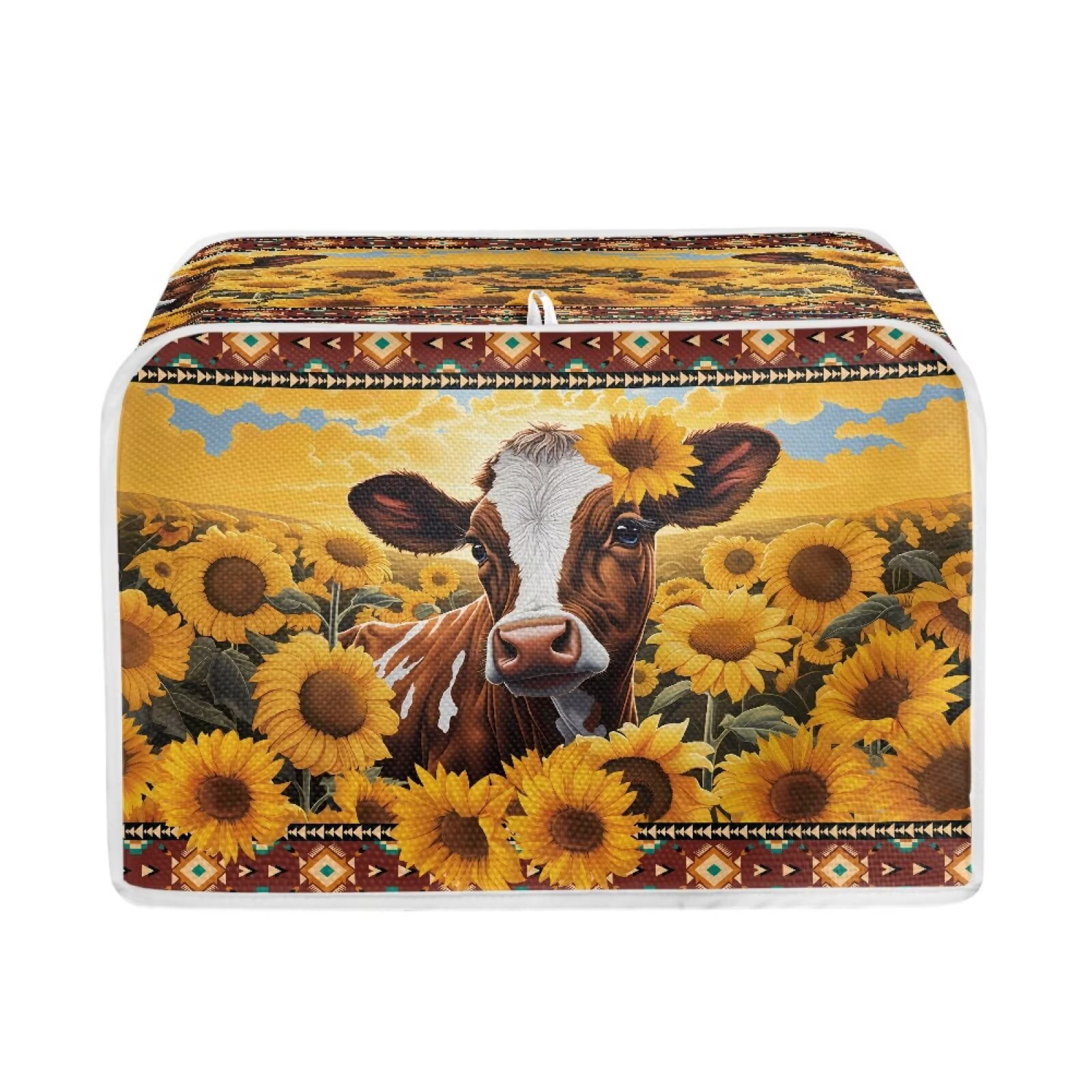 Tutolipy Aztec Sunflower Cow Printed Toaster Dust Cover 4 Slice ...
