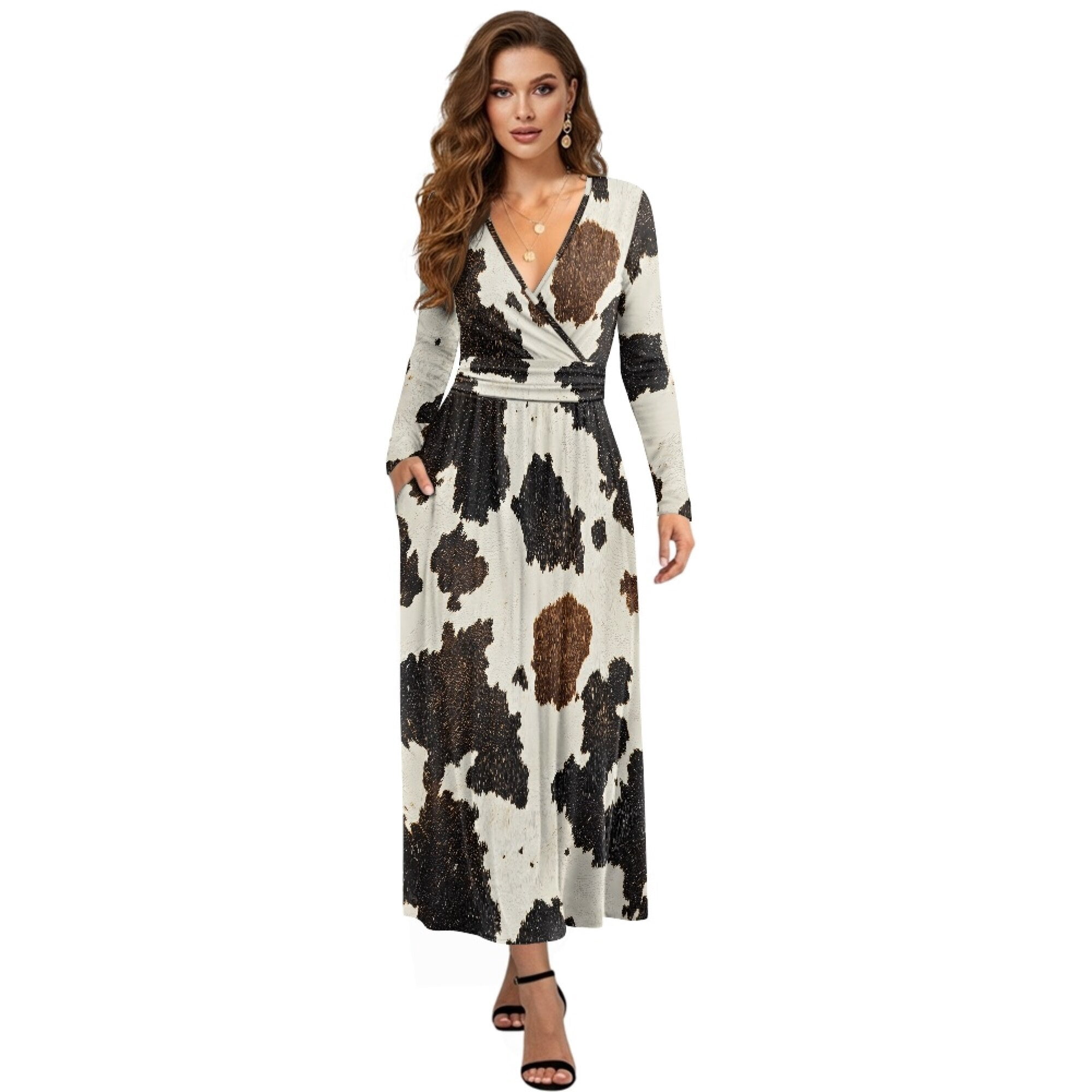 Tutolipy Cow Print Dresses for Women Flowy Casual Midi Dress Long ...