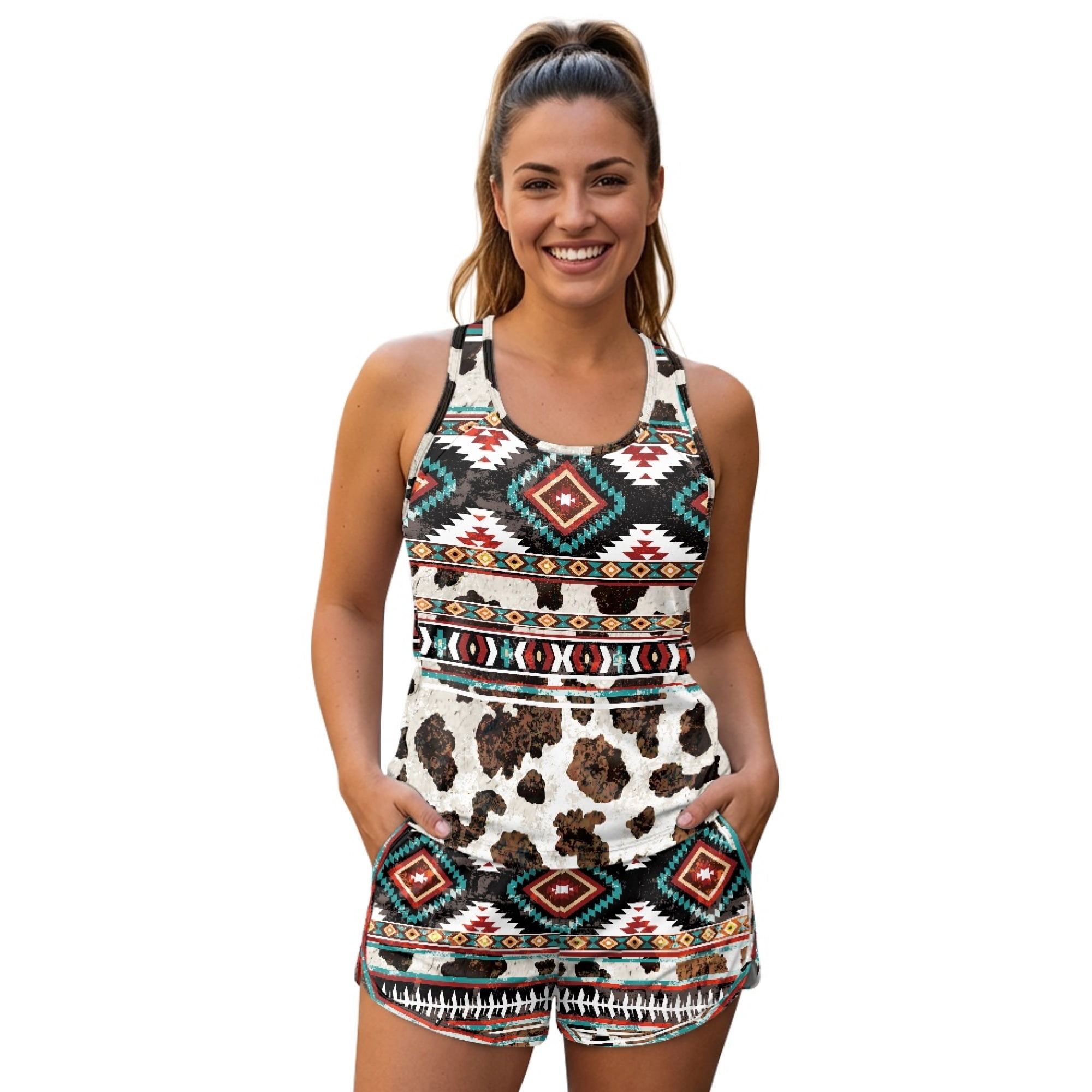 Tutolipy Cow Print Women Swimwear 2-Piece Tank Vest and Shorts Outfit ...