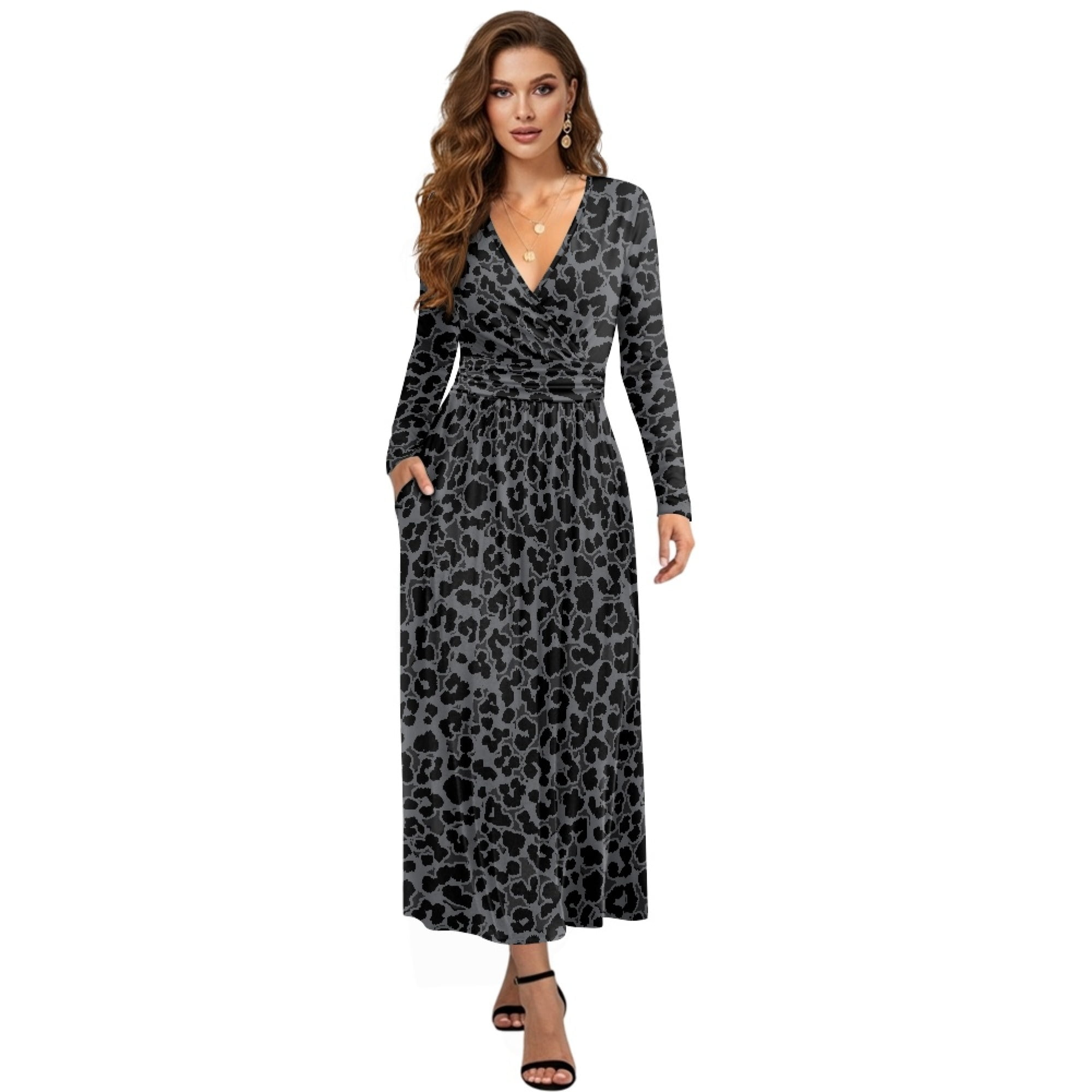 Tutolipy Leopard Print Dresses for Women Long Sleeve Midi Dresses ...