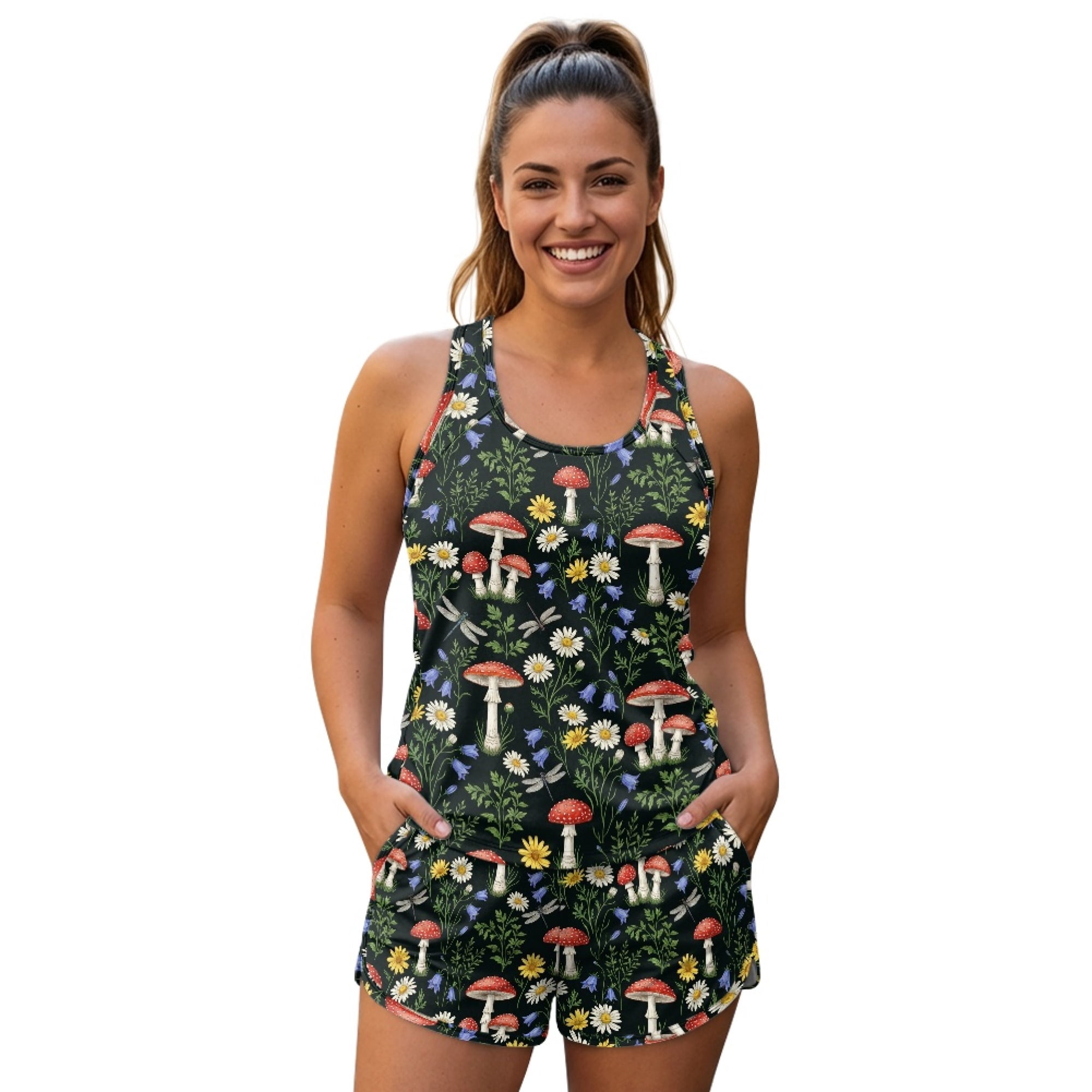 Tutolipy Mushroom Floral Pattern Two Piece Tankini Swimsuits, Removable ...
