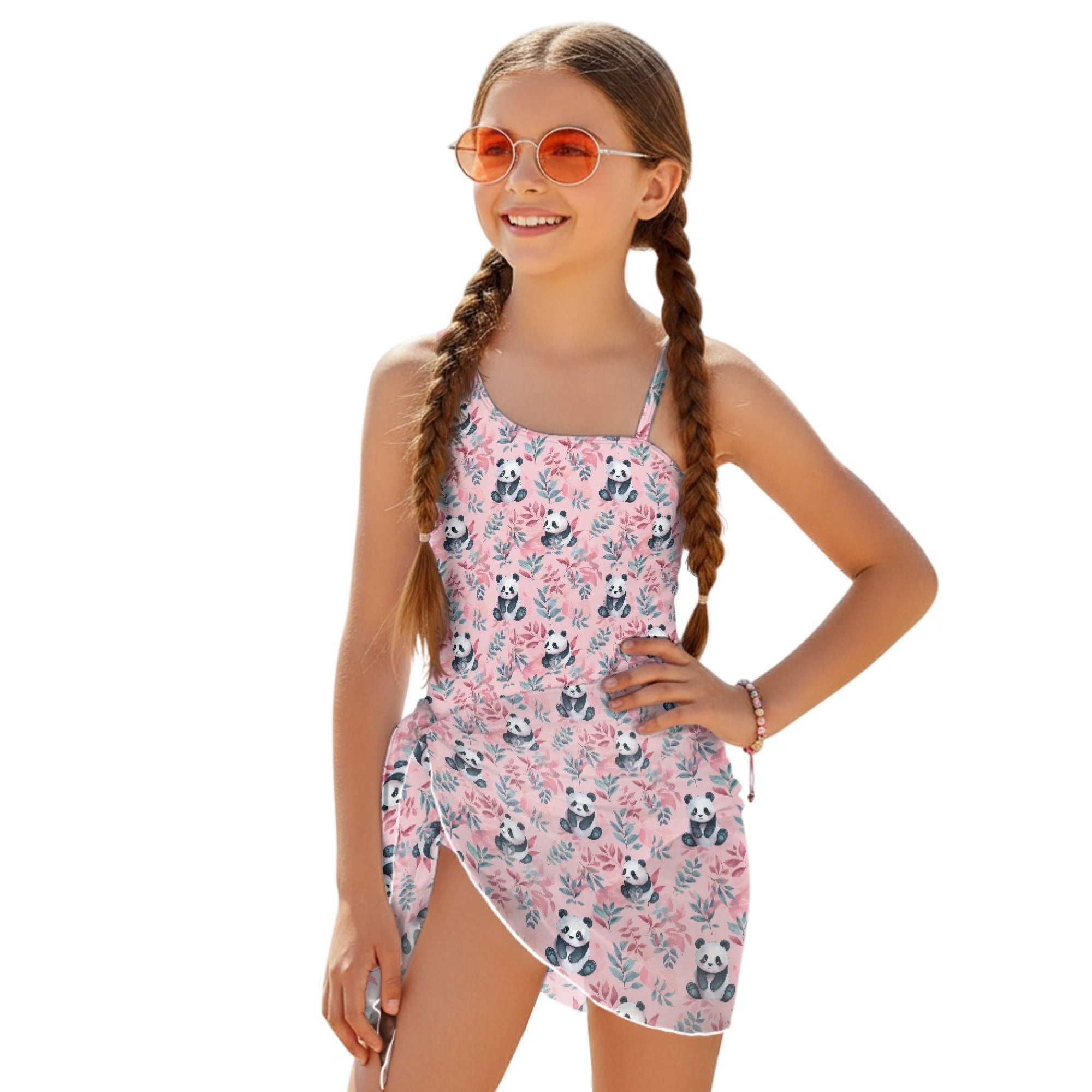 Tutolipy Pandas in Foliage Mesh Cover Up Girls One Piece Swimsuits ...