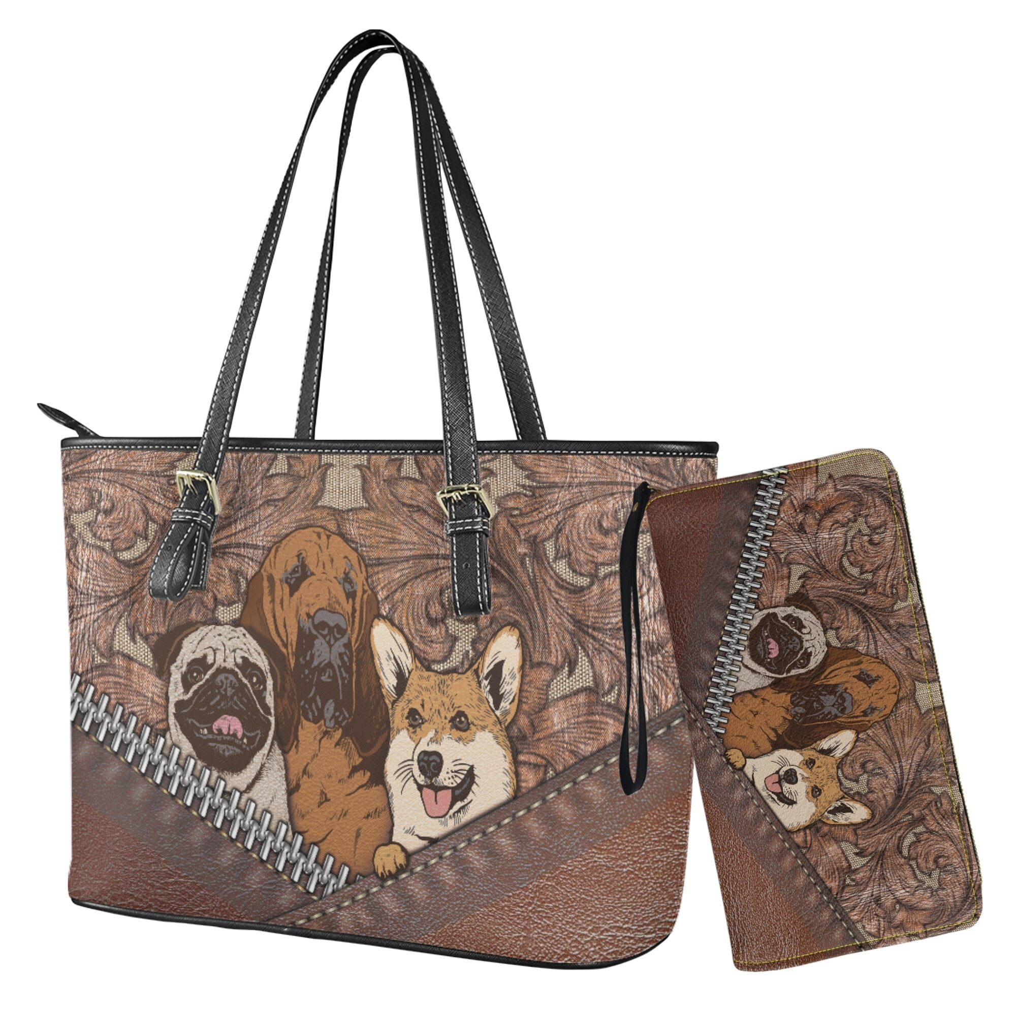 Tutolipy Tote Bag Handbag Shoulder Bag Set,Pug Dog Corgi Printed ...