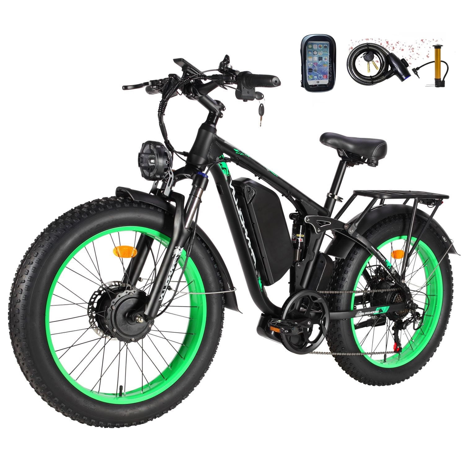 Peak Seeker24 3000W Electric Bike, Dual Motor, 52V 25AH, 24 Inch Fat Tire, Full Suspension, Off ...