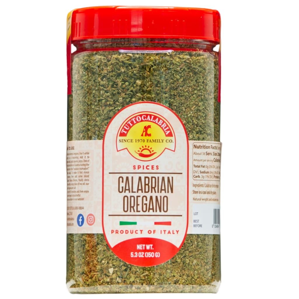 TuttoCalabria, Dried Calabrian Oregano, Italian HYZ01 Seasoning, Shaker, 5.3 oz (150g) Medium ...