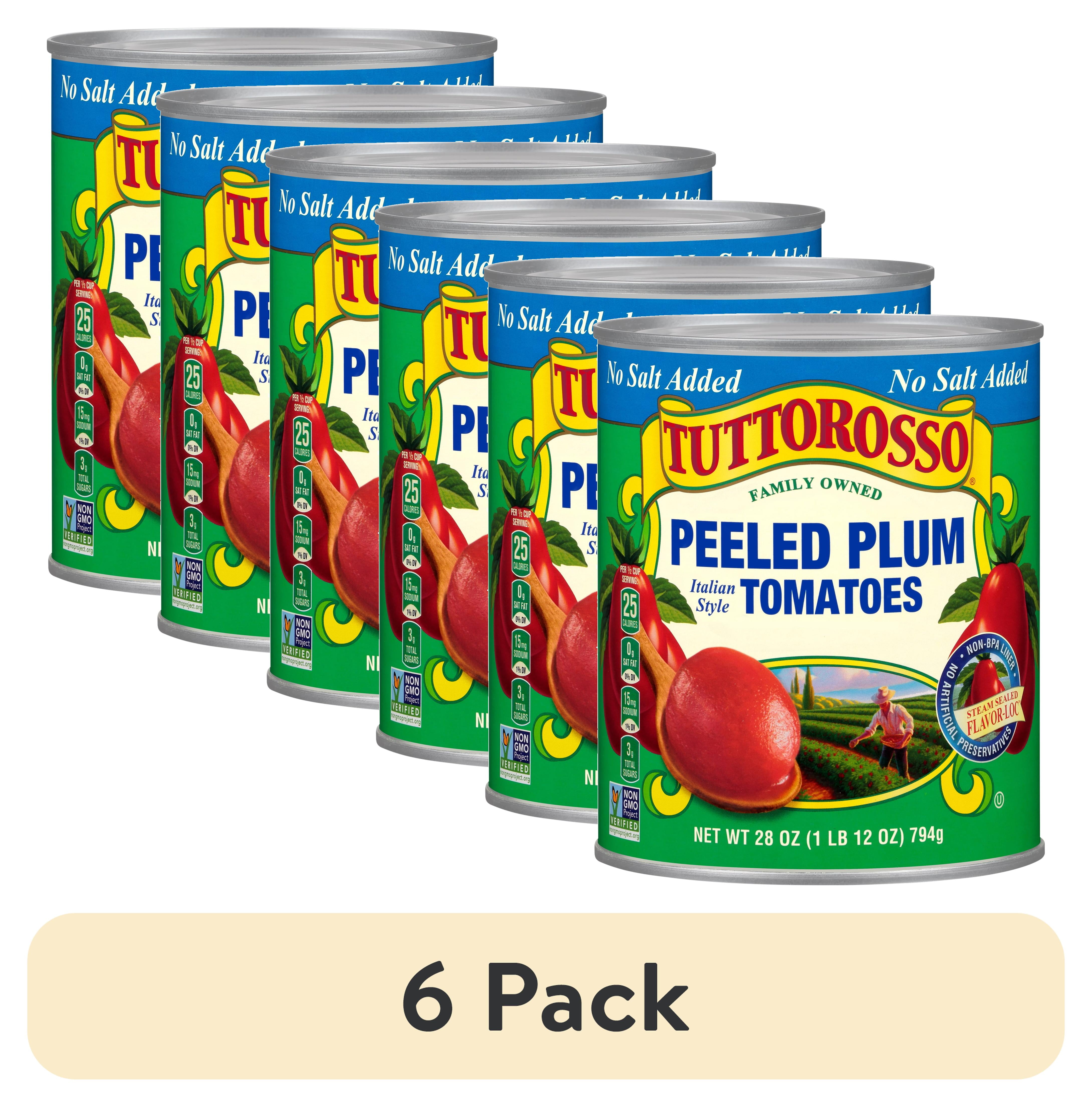 (6 pack) Tuttorosso Peeled Plum Italian Style Tomatoes No Salt Added 28 oz. - Walmart.com