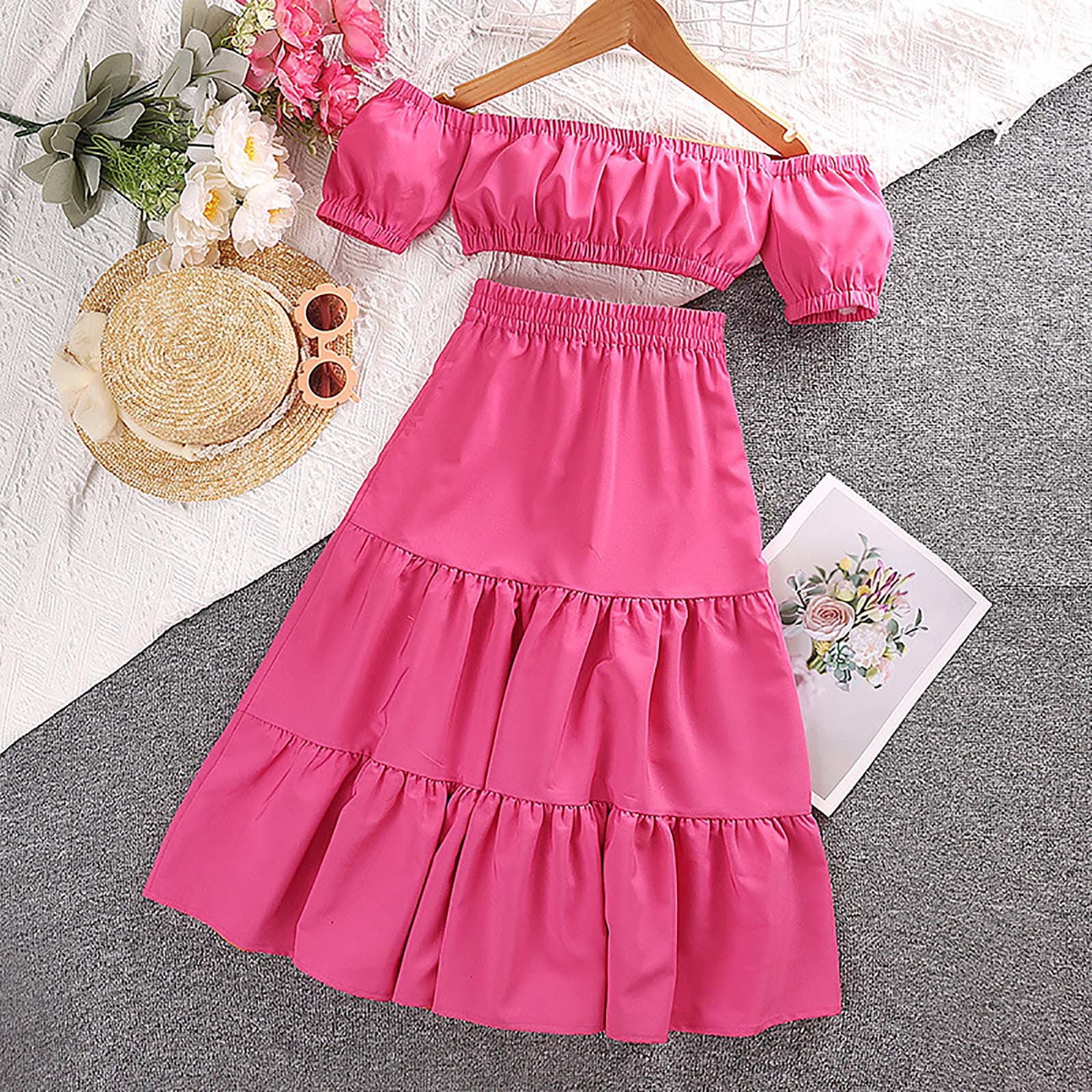 Tutu HIMIWAY Children's Clothing Summer Girl Suit One-Word Neck Floral ...