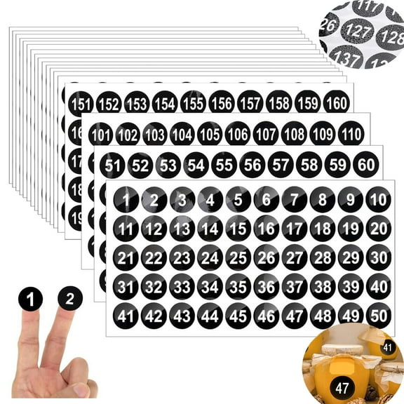 Black Consecutive Number Stickers 1-50, 1.5 inch Square Self Adhesive ...