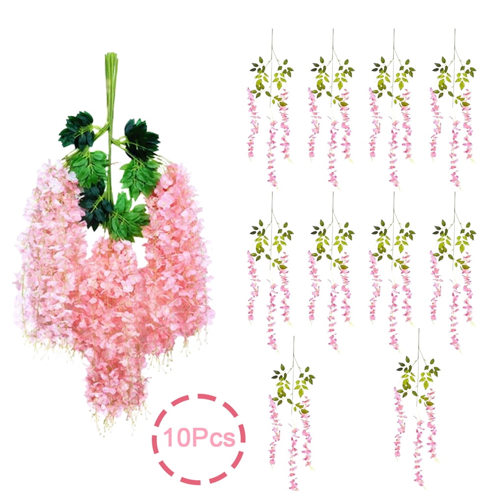 Tutuviw 10 Pack Artificial Flower Strings, 3.6 Feet Light Pink Wisteria ...
