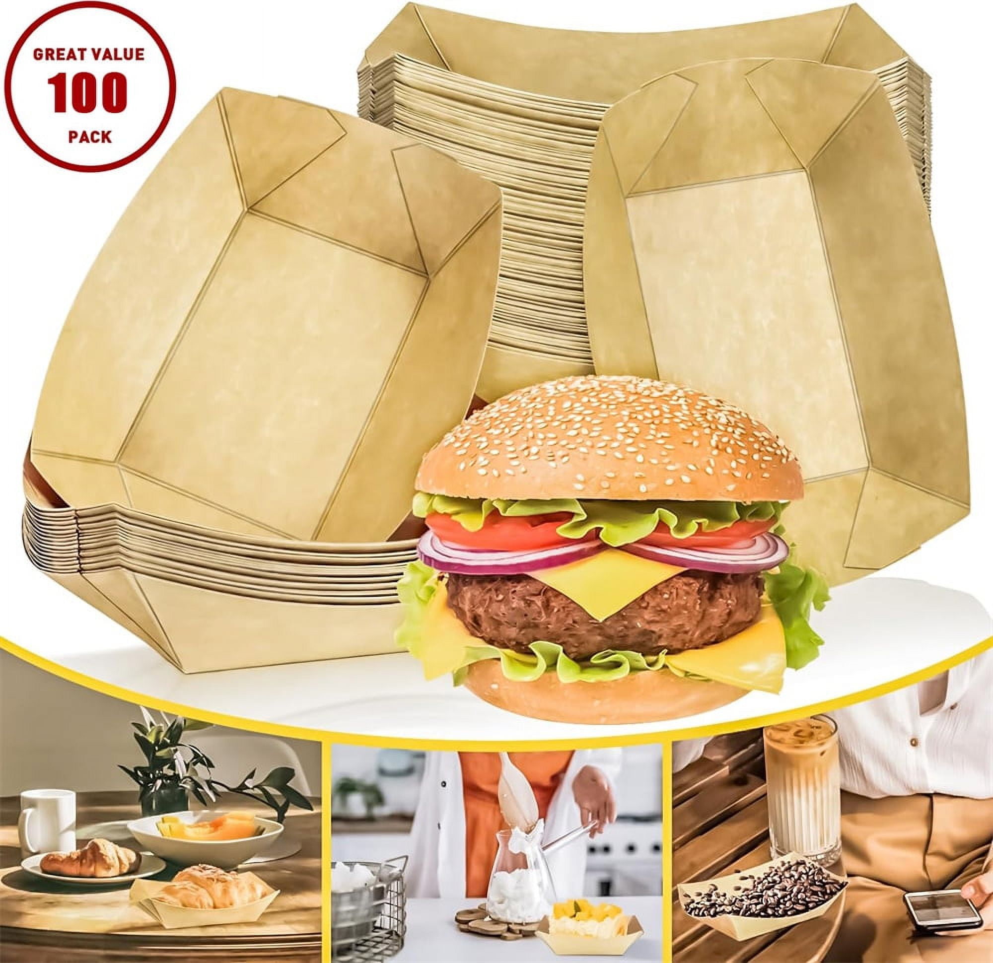 Tutuviw 100 Pack Paper Food Boat Trays Disposable Paper Boats,Brown ...