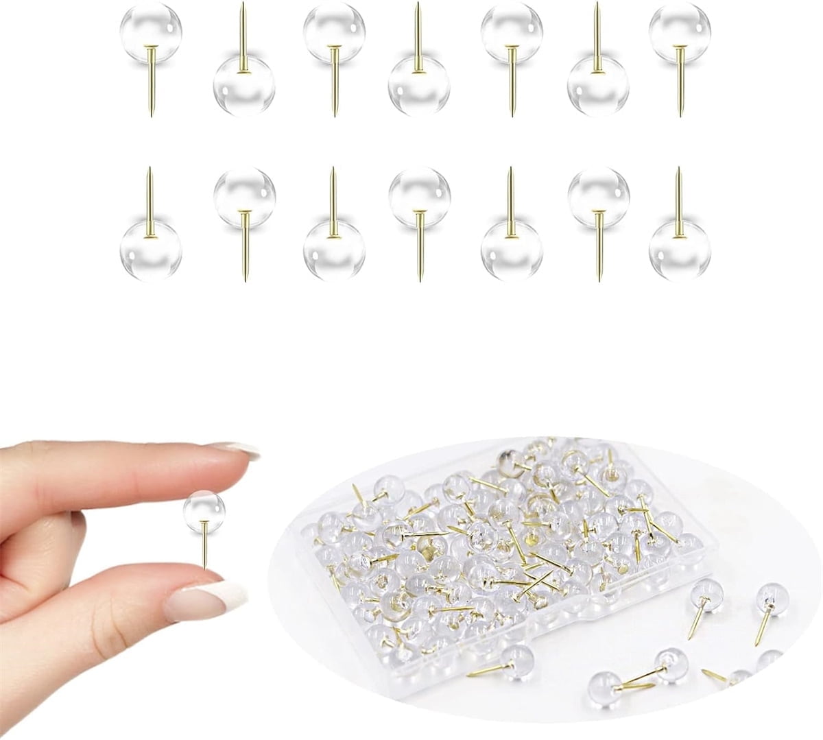 Tutuviw 100 Pcs 0.4 inch Clear Round Push Pins, Map Tacks, Gold Steel ...