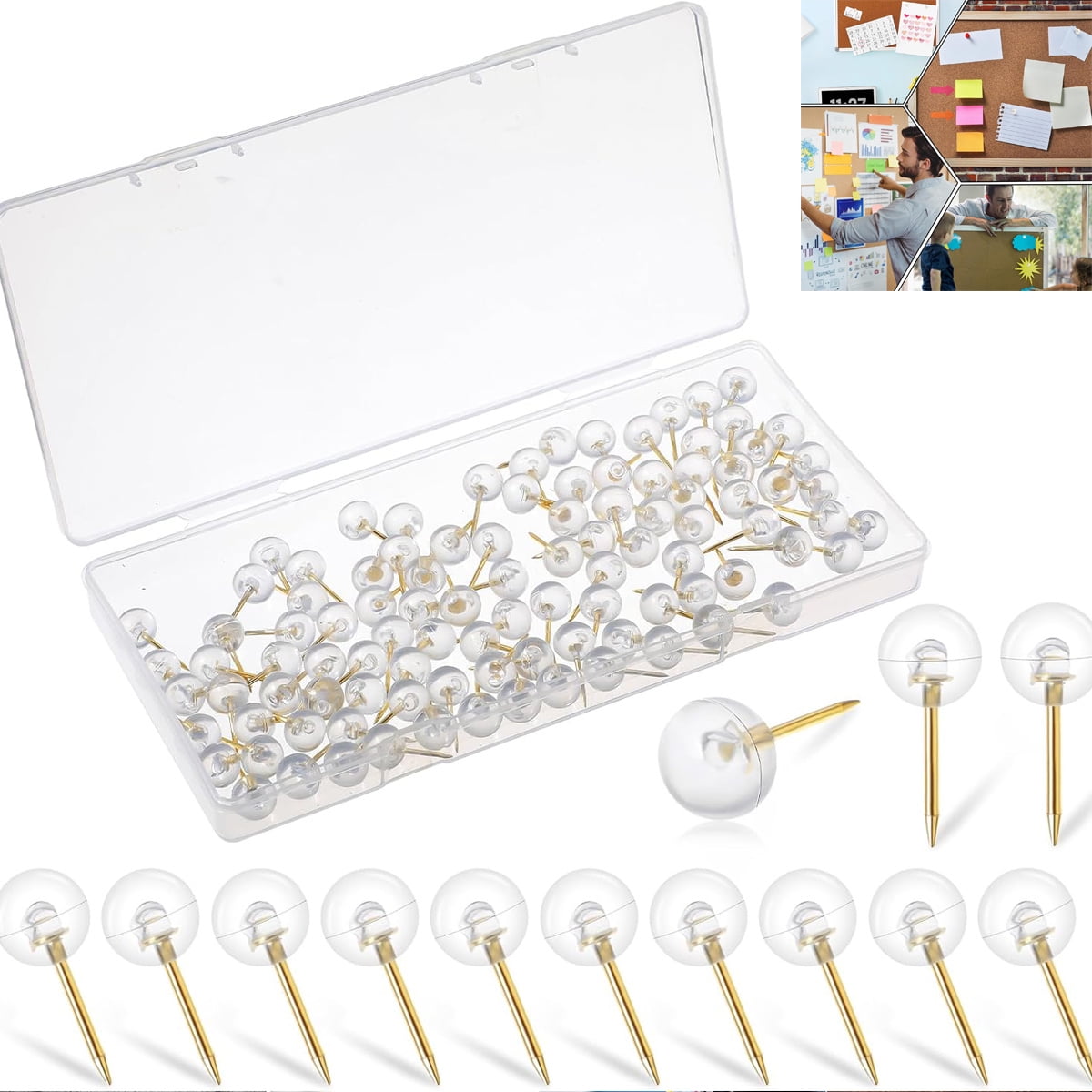 Tutuviw 100 Pcs 0.4inch Gold Map Tacks, Large Size Round Head Push Pins ...