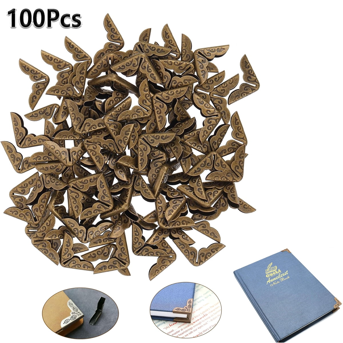 Tutuviw 100 Pcs Book Corner Cover, 0.55''X 0.11" Bronze Book Corner ...