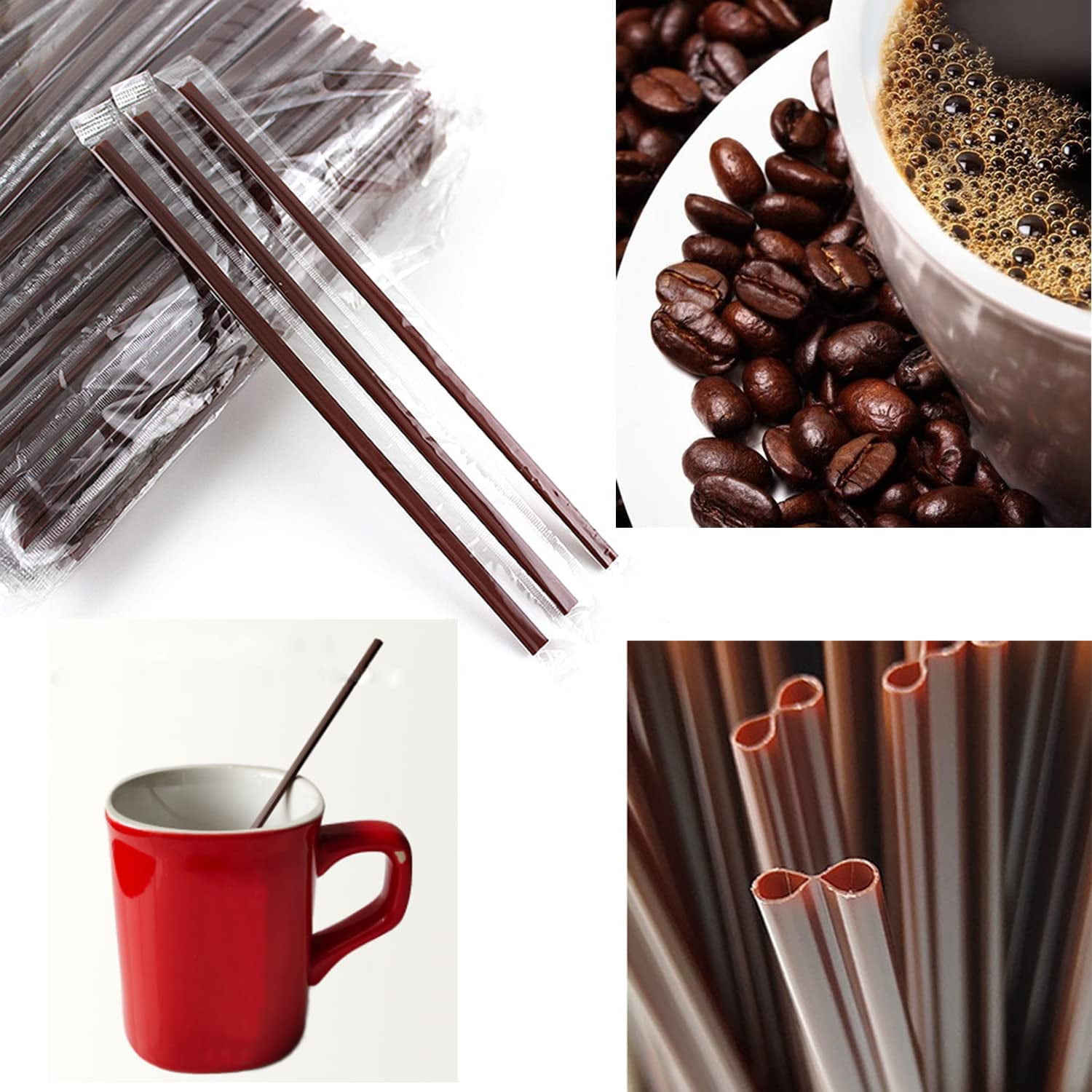 Tutuviw 100 Pieces Two Holes Coffee Stirrer Straw 2-in-1 Disposable ...