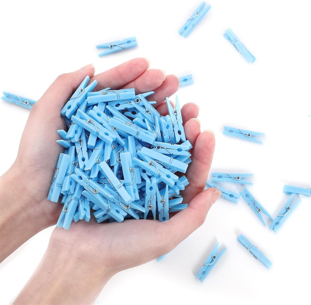 Tutuviw 100Pcs Baby Shower Clothespin Games Mini Blue Clothes Pins 1.37 ...