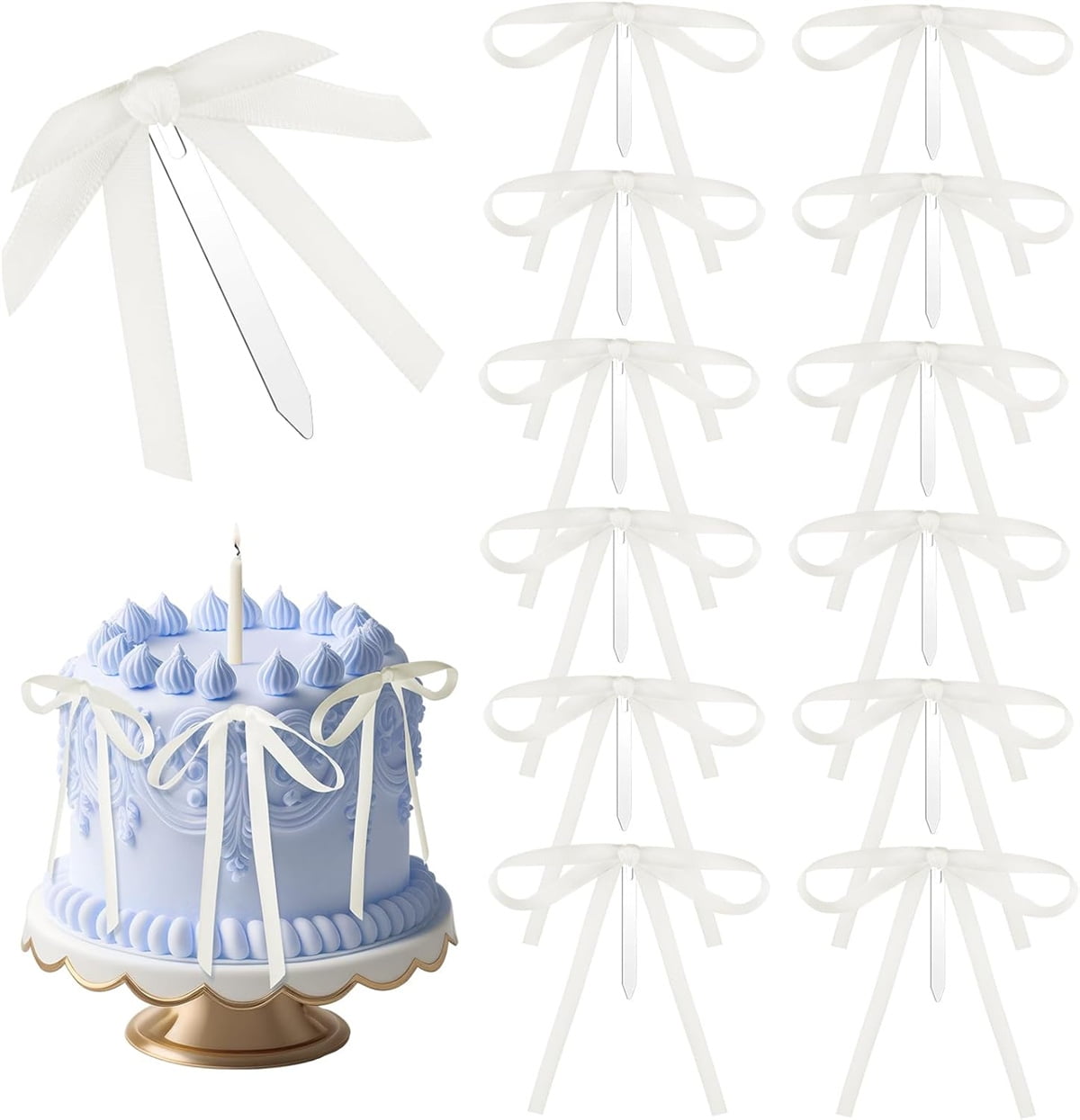 Tutuviw 10Pcs Satin Bowknot Cake Topper,Bowknot Ribbons Cupcake ...