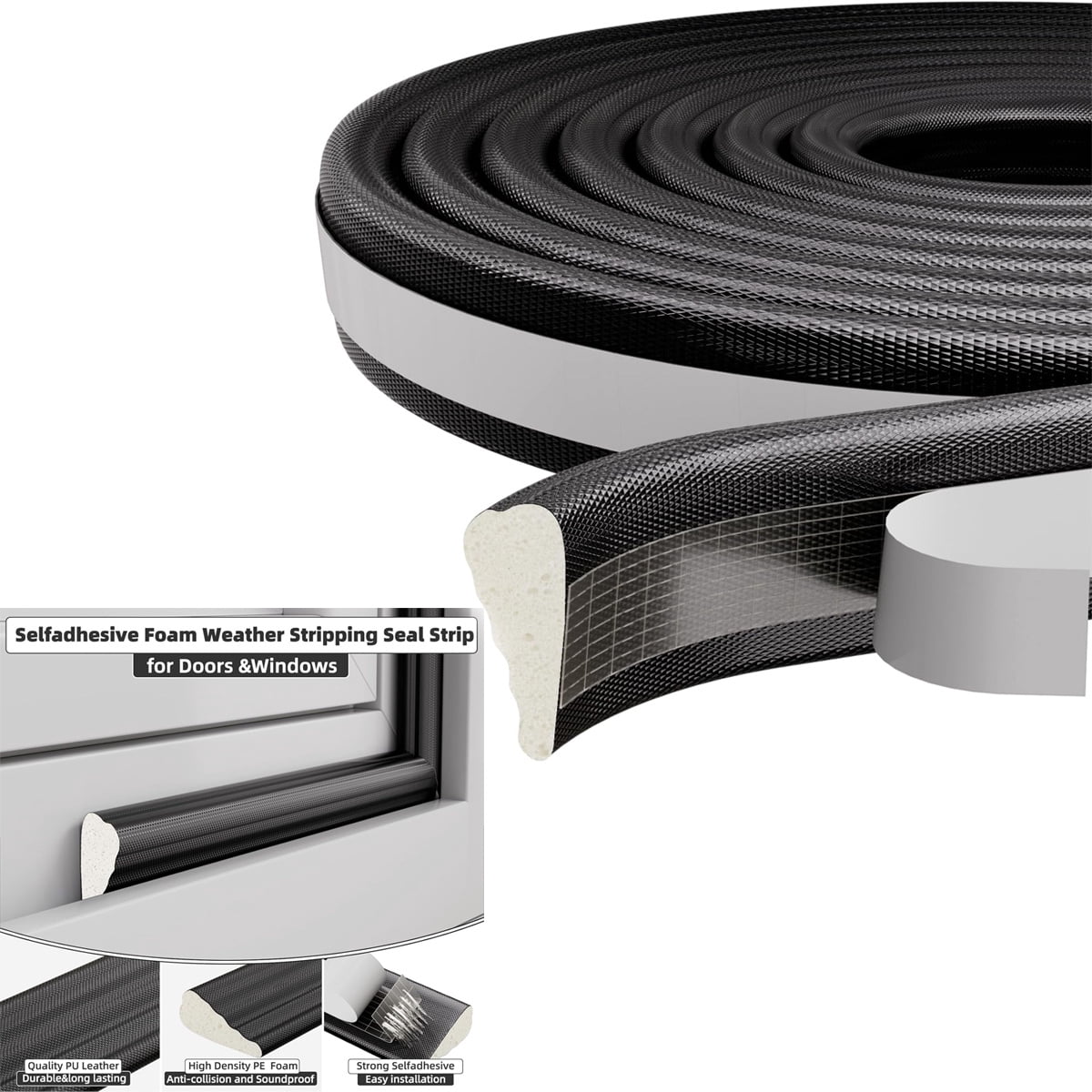 Tutuviw 118in Door Frame Adhesive Weather Stripping Seal Strip PU Foam ...