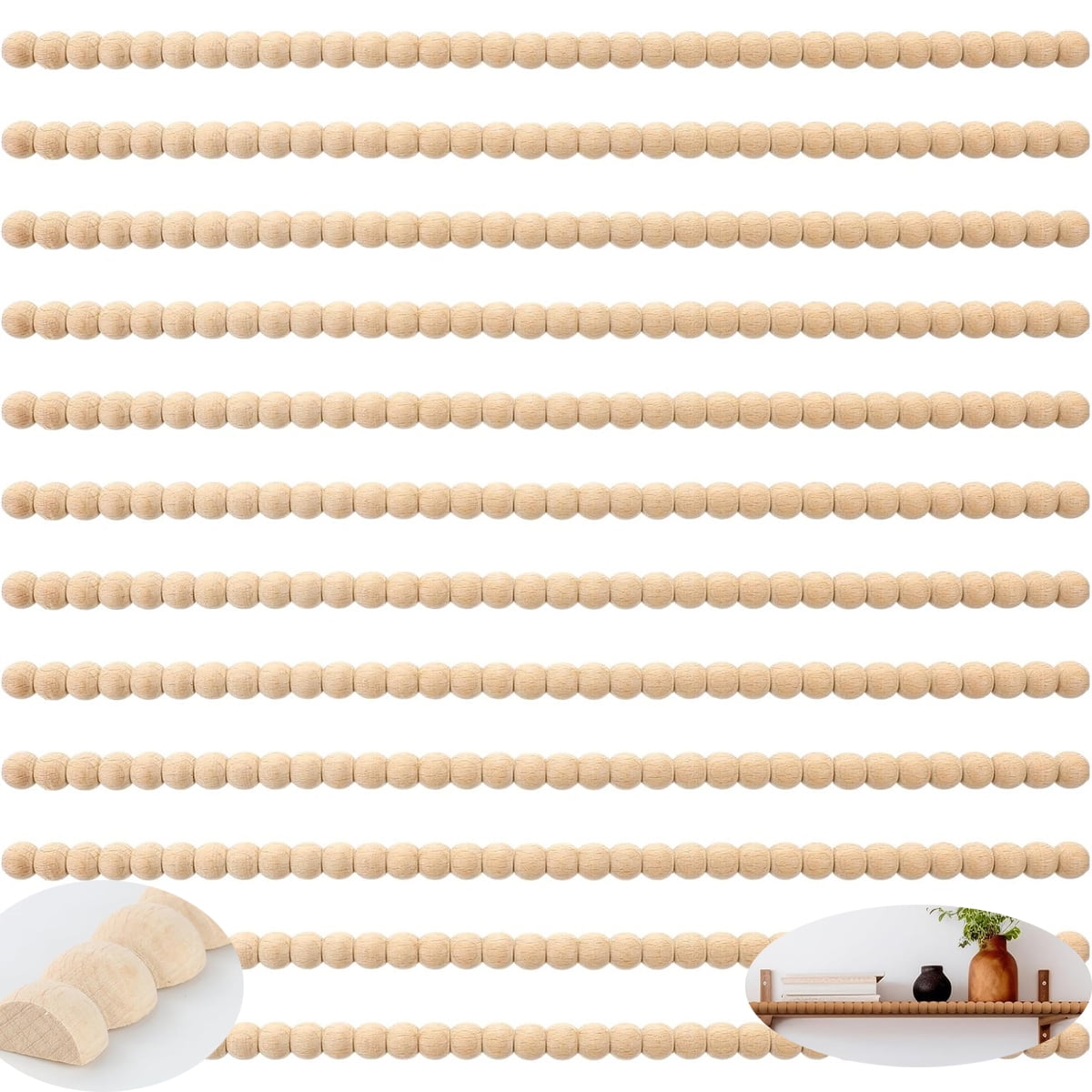 Tutuviw 12 Pcs Decorative Half Wooden Beads Trim Molding 15. 75 in ...