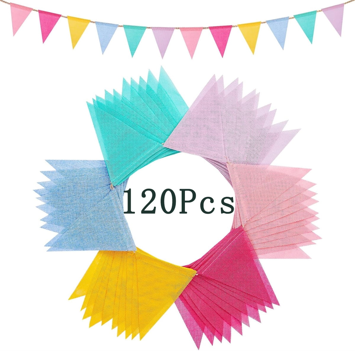 Tutuviw 120 Pcs Colorful Pennant Banner Flags Rainbow Triangle Banners ...