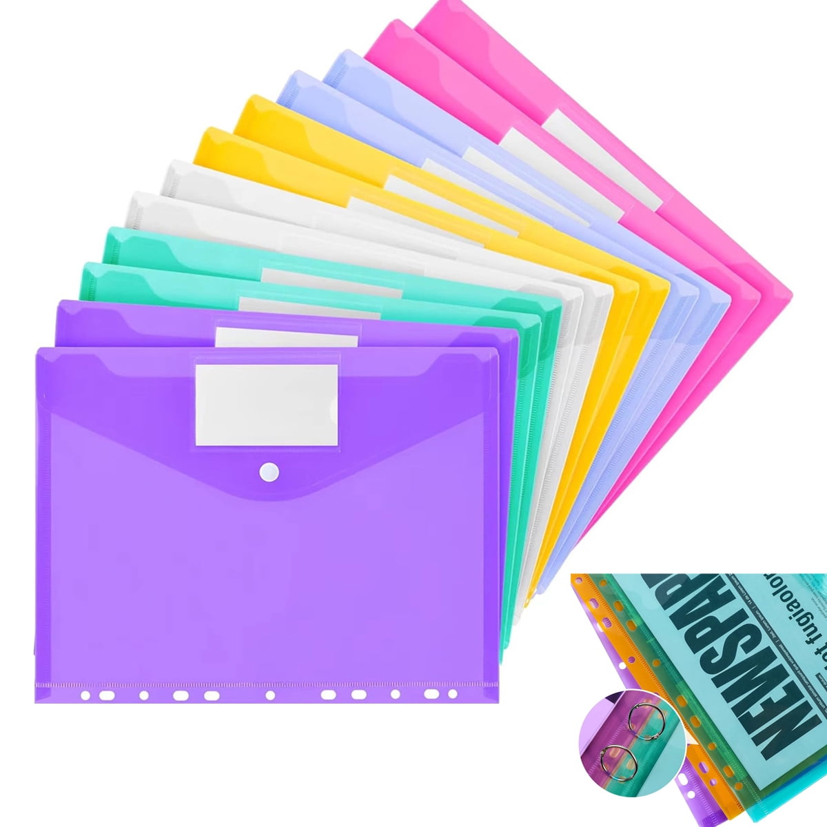 Tutuviw 12Pcs Documents Envelopes Folder With Buttons,Plastic File ...