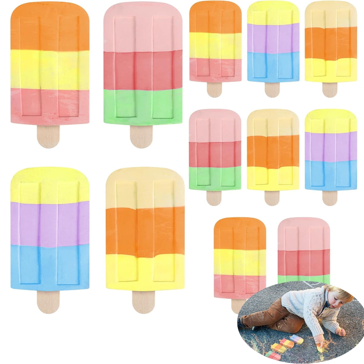 Tutuviw 12Pcs Ice Cream Sidewalk Chalk Set,Washable Safe Outdoor Chalk ...
