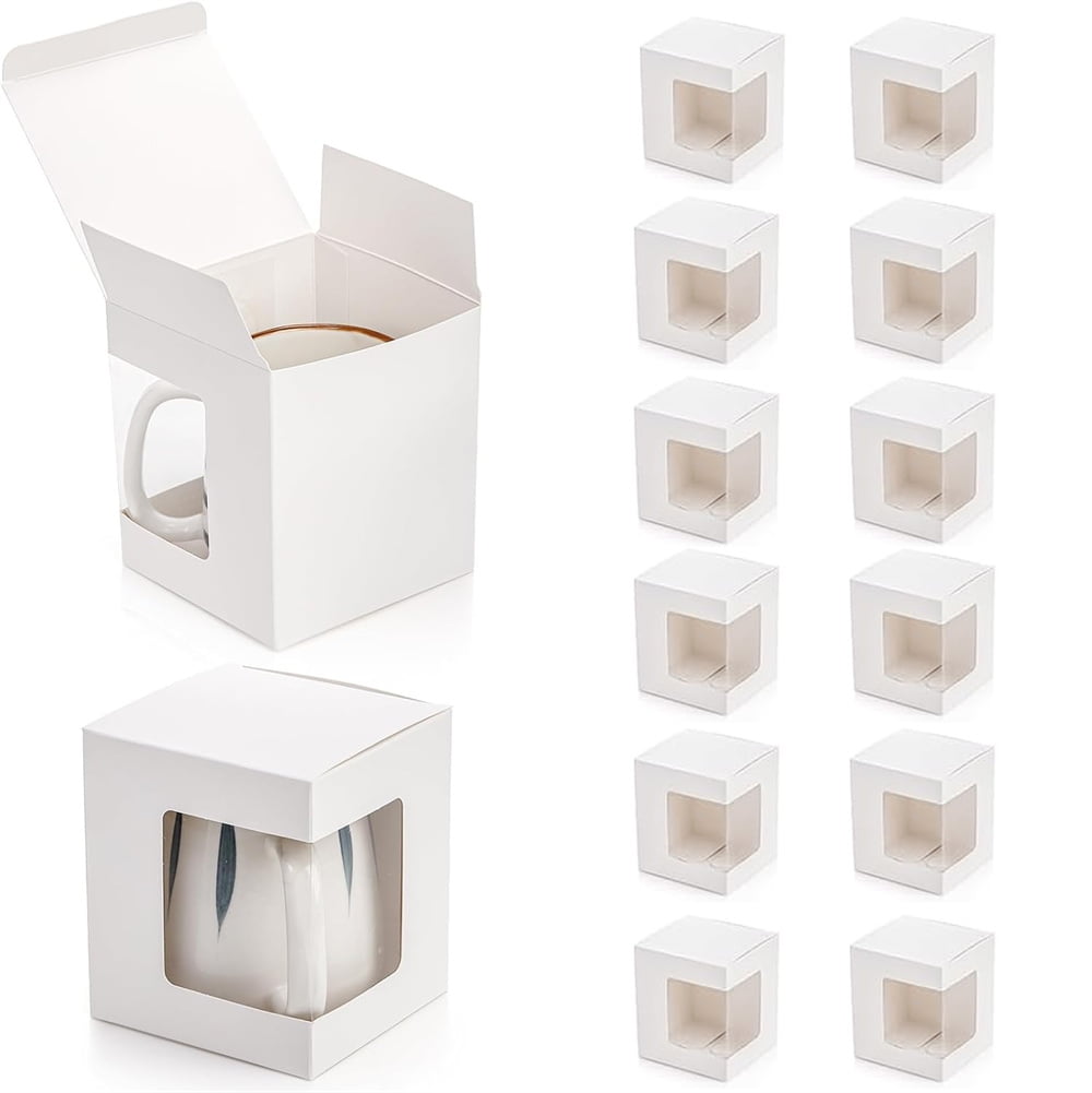 Tutuviw 12Pcs Mug Boxes 4.3*4.1*4.8 Inch Small White Transparent ...