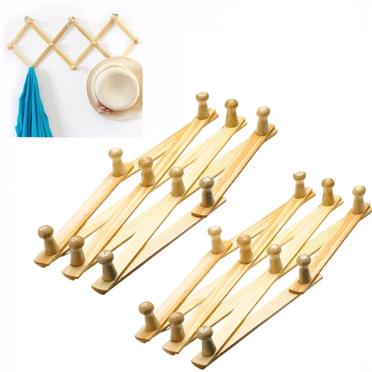 Tutuviw 2 Pack Expandable Coat Rack Hat Hangers for Wall Wooden ...