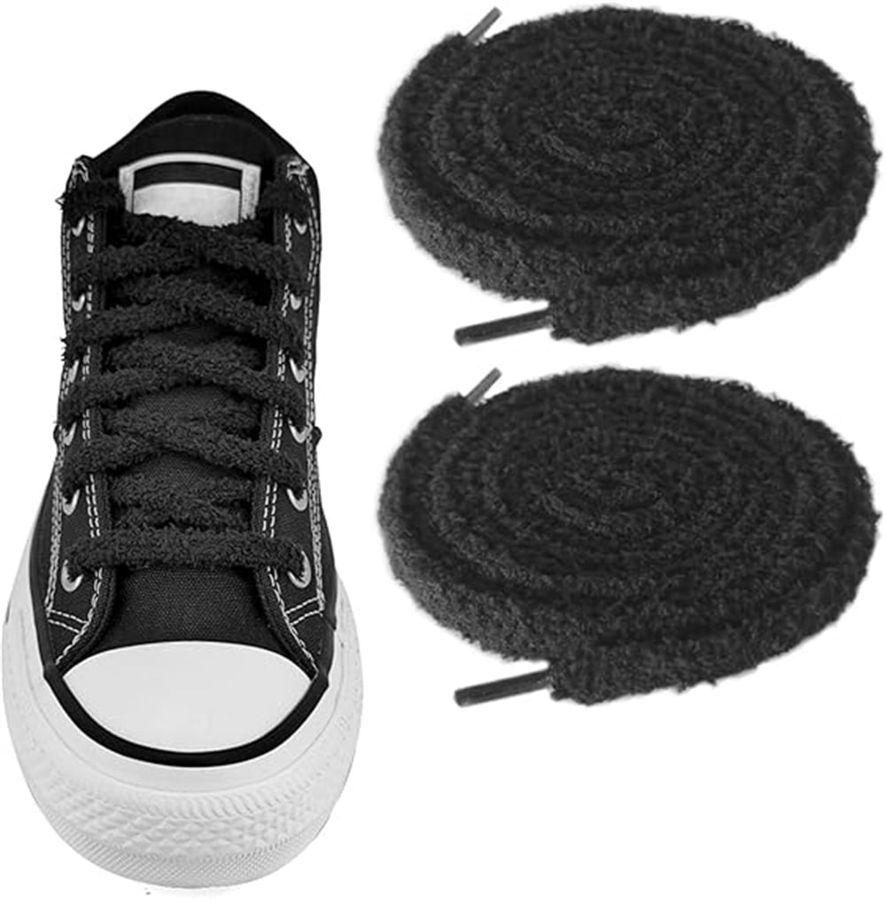 Tutuviw 2 Pairs Flat Fuzzy Shoe Laces for Sneakers 140cm Cute Wide ...