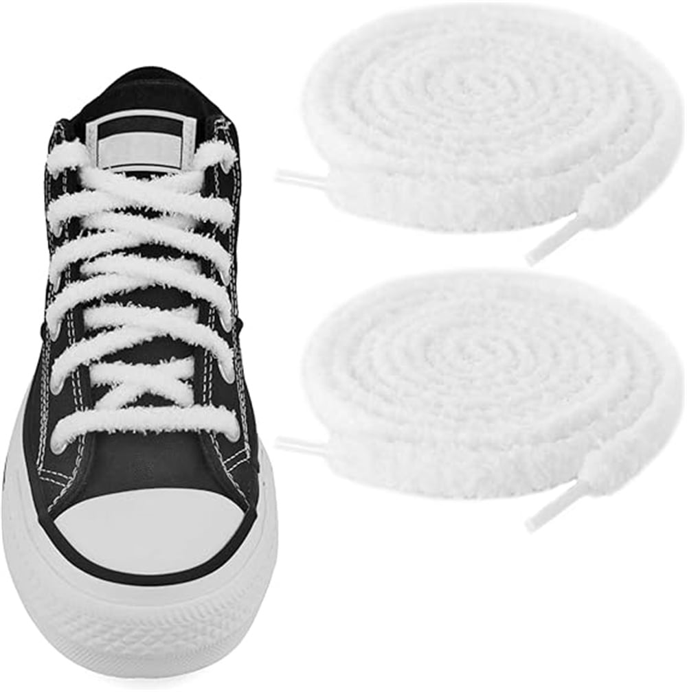 Tutuviw 2 Pairs Wide Thicks Flat Fuzzy Shoe Laces,Soft and Cute ...