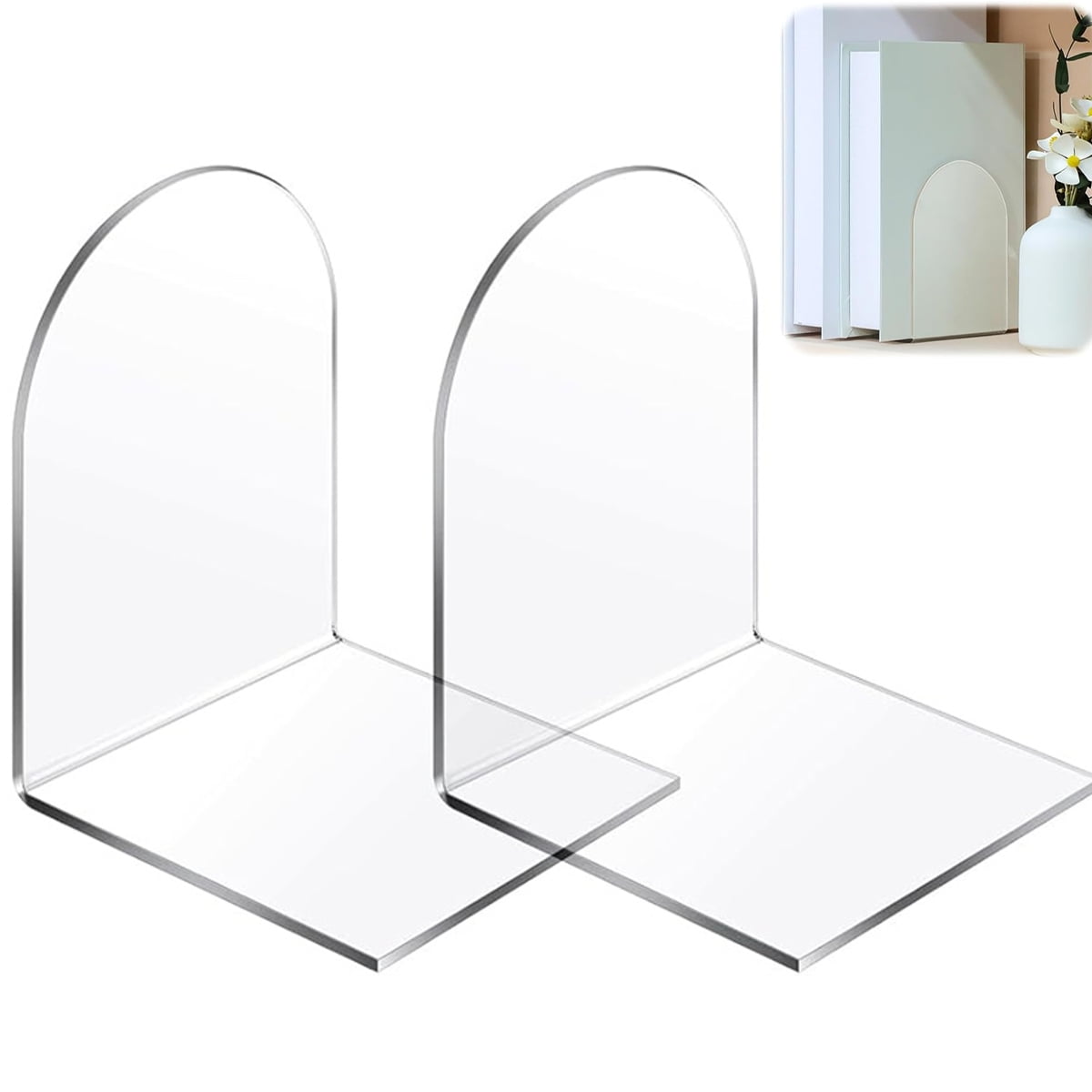 Tutuviw 2 Pcs Clear Acrylic Bookends,Non Slip Book Ends,Transparent ...