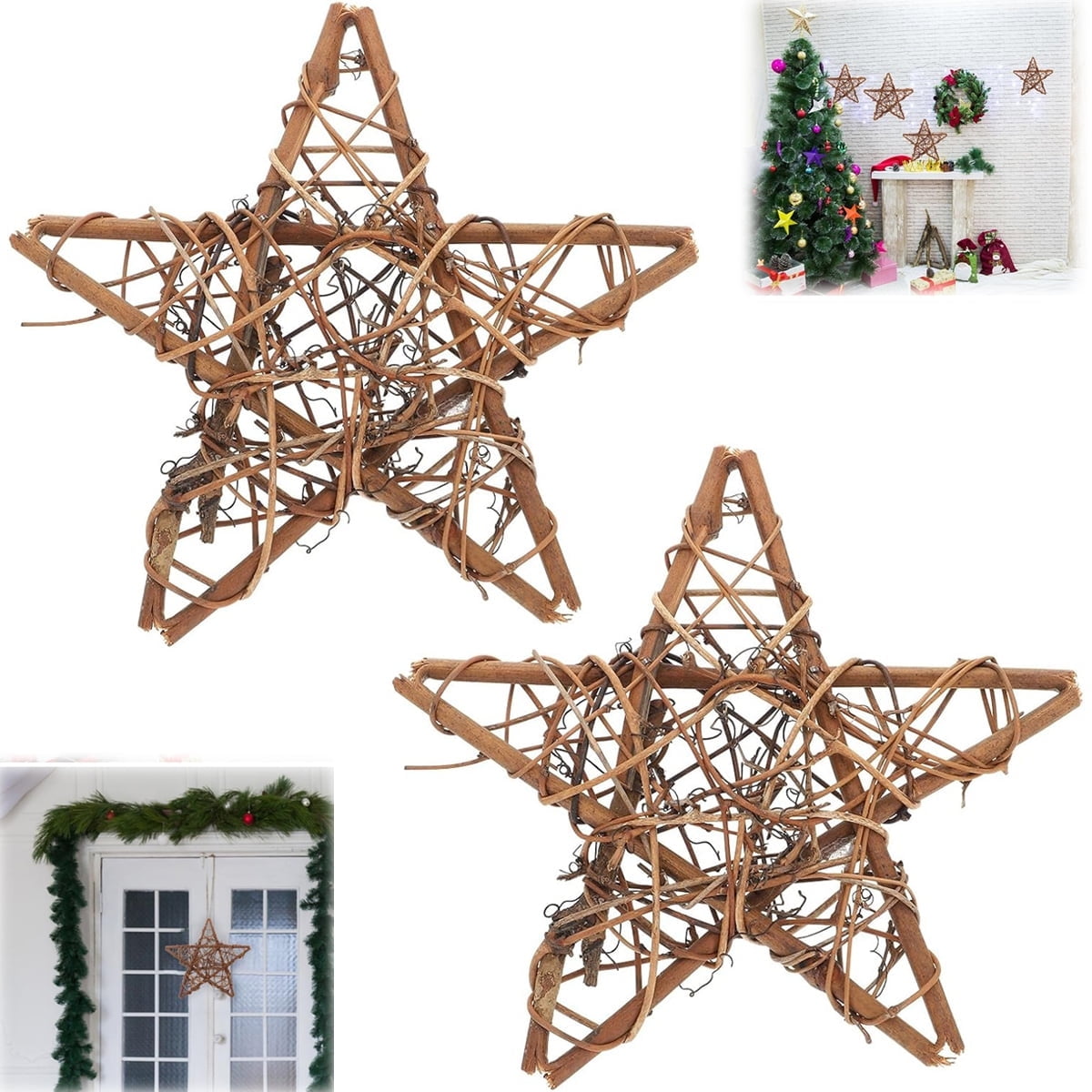 Tutuviw 2 Pcs Natural Grapevine Rattan Star Woven Rattan Star Ring ...