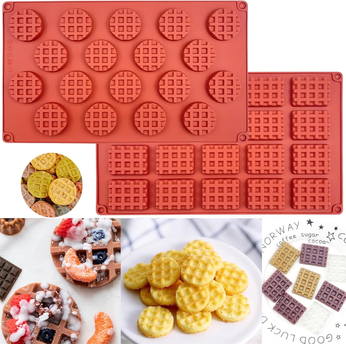Tutuviw 2 Pcs Rectangle Round Waffle Silicone Mold,18/20-Cavity Non ...