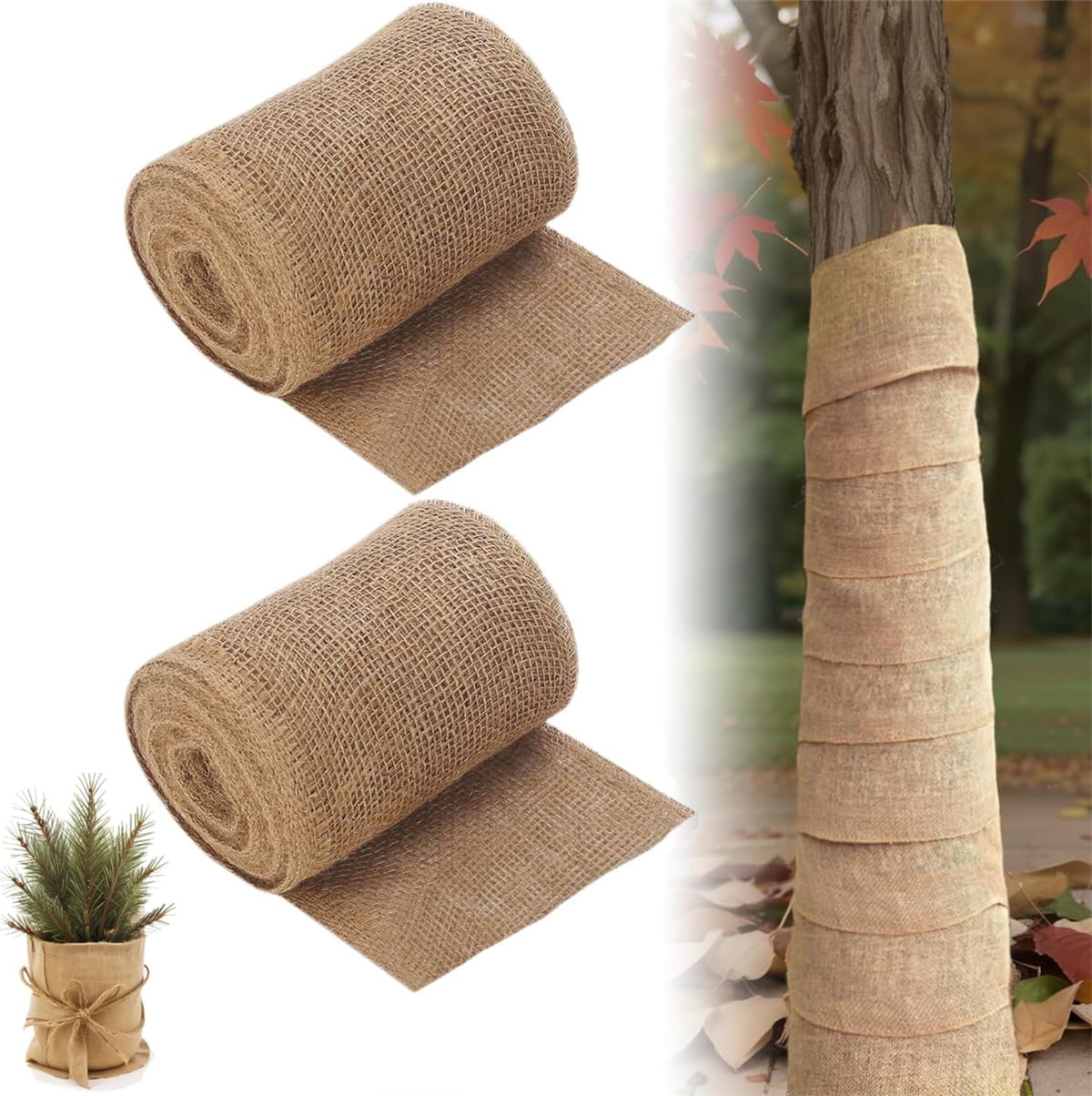 Tutuviw 2 Rolls Burlap Tree Wrap Rolls, Natural Jute Fabric Tree Trunk ...