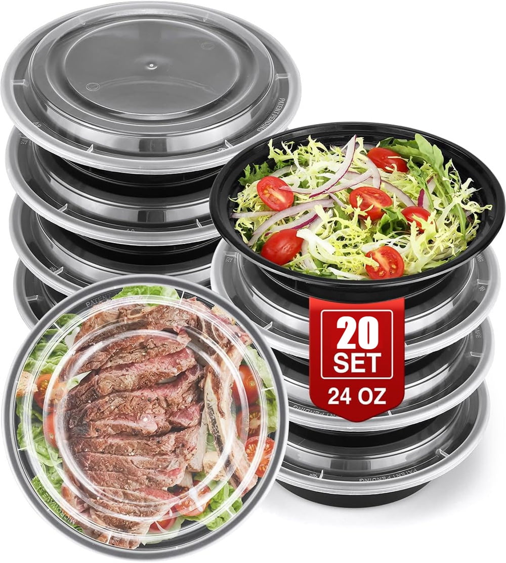 Tutuviw 20 Pack Meal Prep Bowls, 24 Oz Plastic Food Storage Containers ...