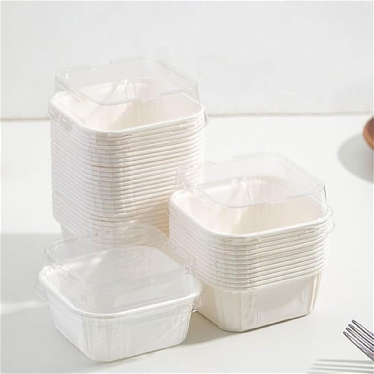 Tutuviw 20 Pcs Square Paper Dessert Cups with Lids,Disposable Cake Cups ...