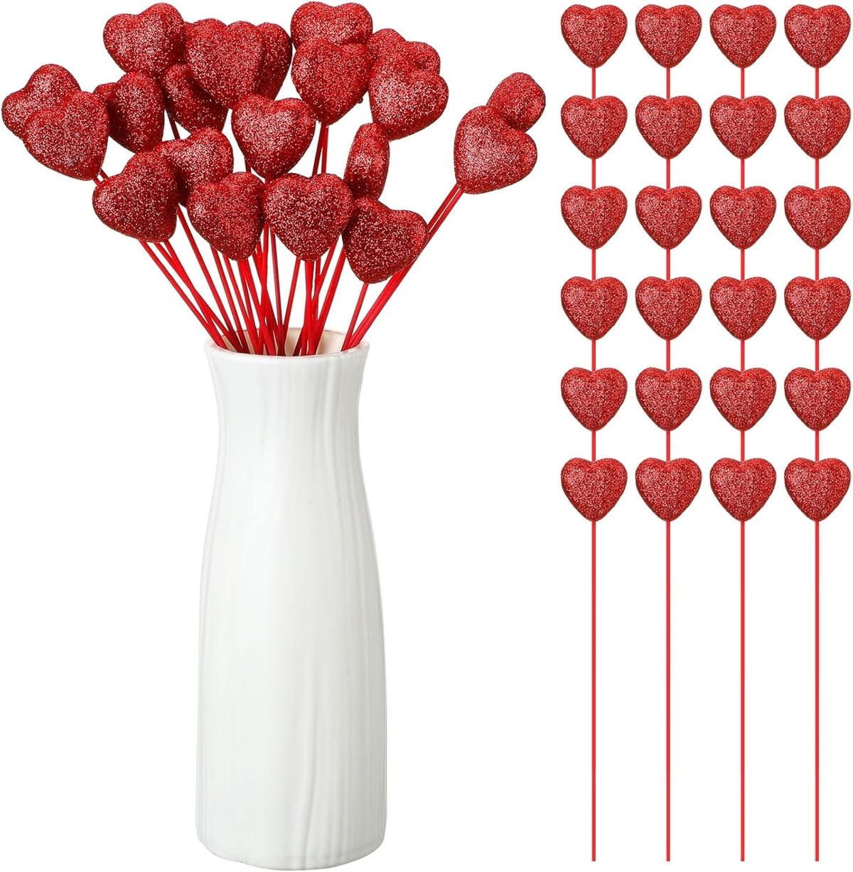 Tutuviw 20 Pcs Valentine's Day Glitter Foam Hearts Sticks,Foam Heart ...