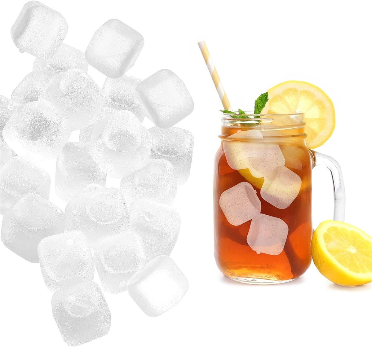 Tutuviw 24 Pack Reusable Square Ice Cube for Drinks,Transparent Plastic ...