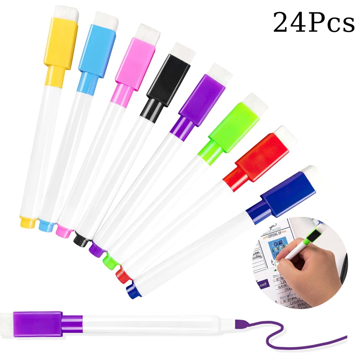 Tutuviw 24 Pcs Magnetic Dry Erase Markers with Erasers Cap,Assorted ...