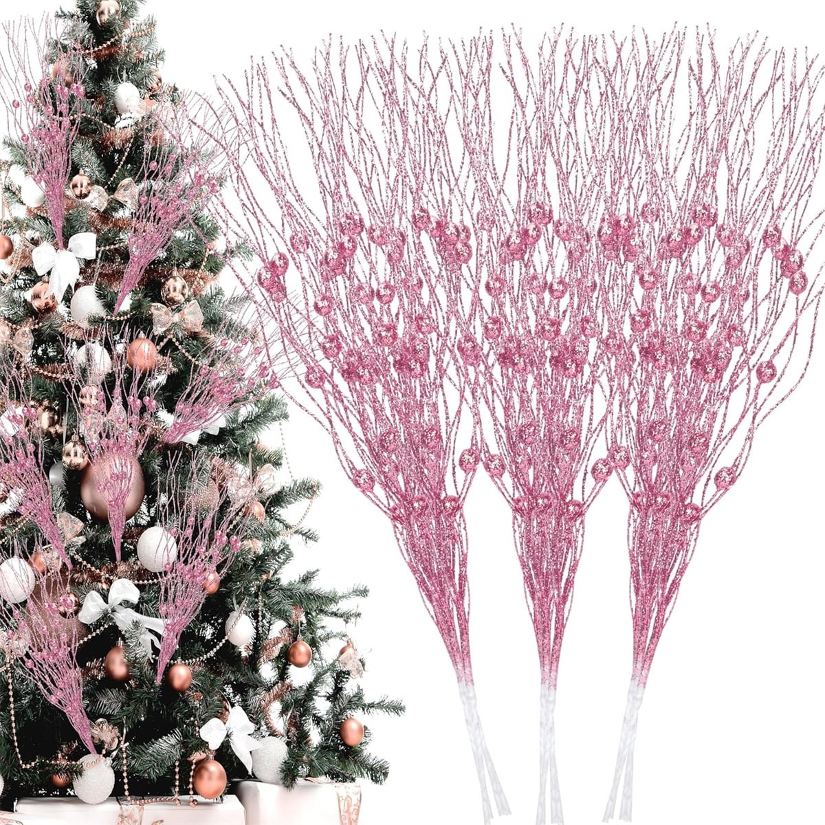 Tutuviw 24Pcs Christmas Glitter Curly Spray Picks Berry Stems Wispy ...