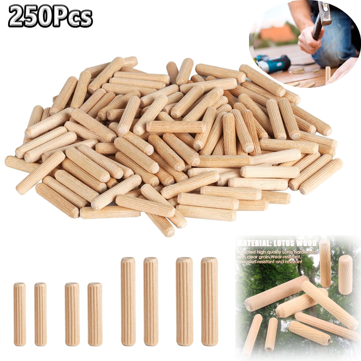 Tutuviw 250 Pack Wooden Dowel Pins, Fitting Rod Joining Connector Pin ...