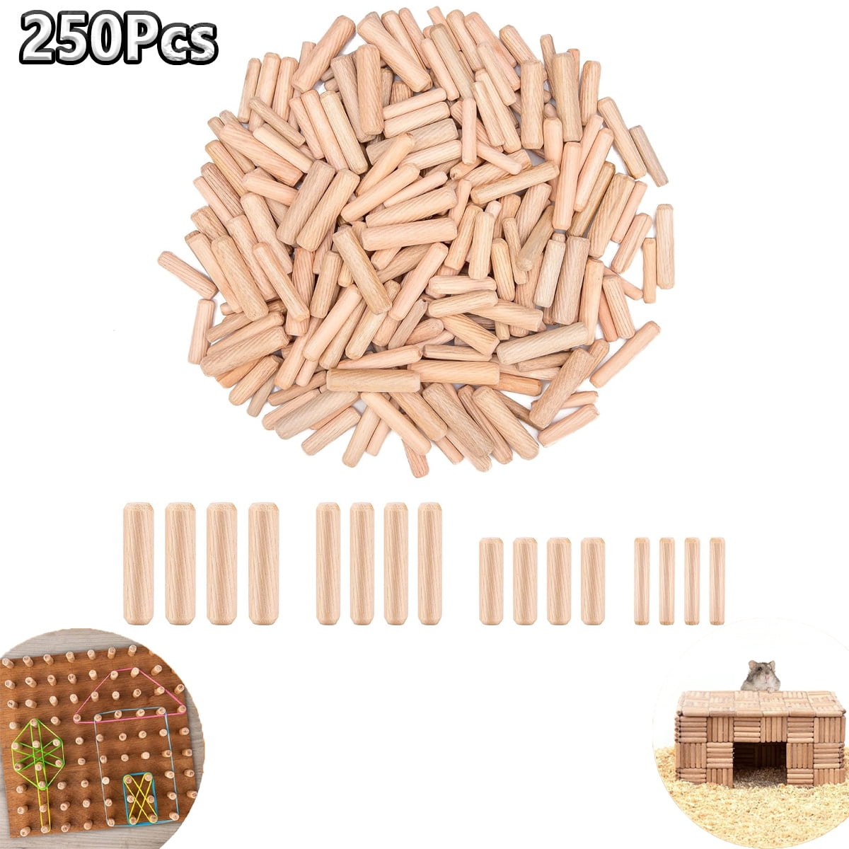Tutuviw 250 Pcs Wooden Pegs, Wooden Dowel Pins, Hard Wood Straight ...
