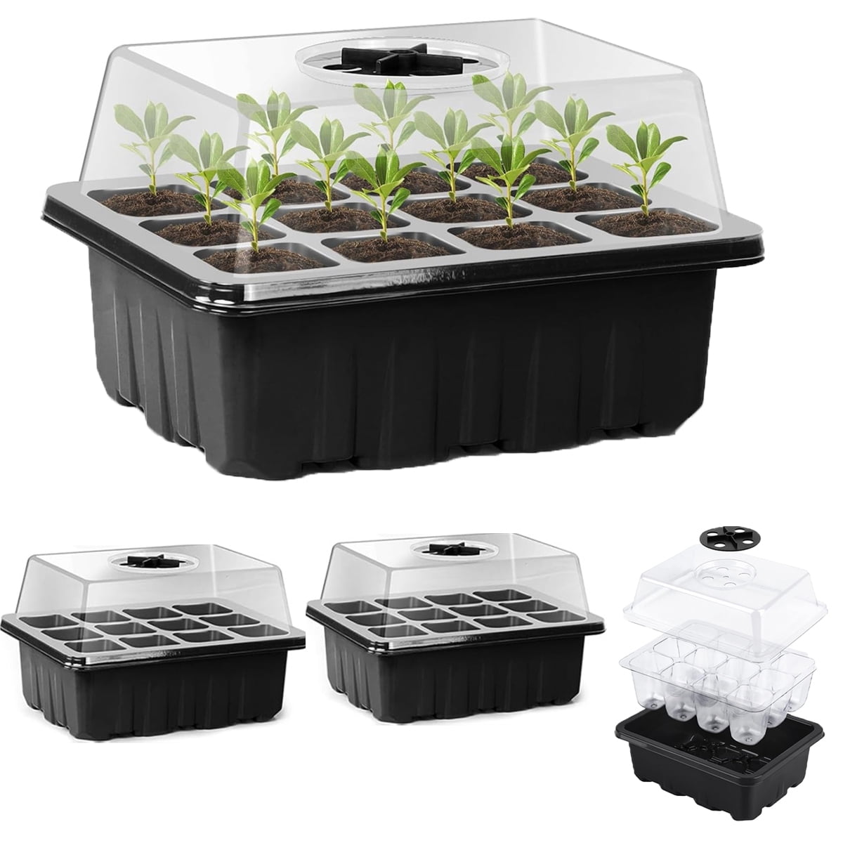 Tutuviw 2Pcs 24-Cells Seed Starter Tray Kit with Humidity Dome and Base ...