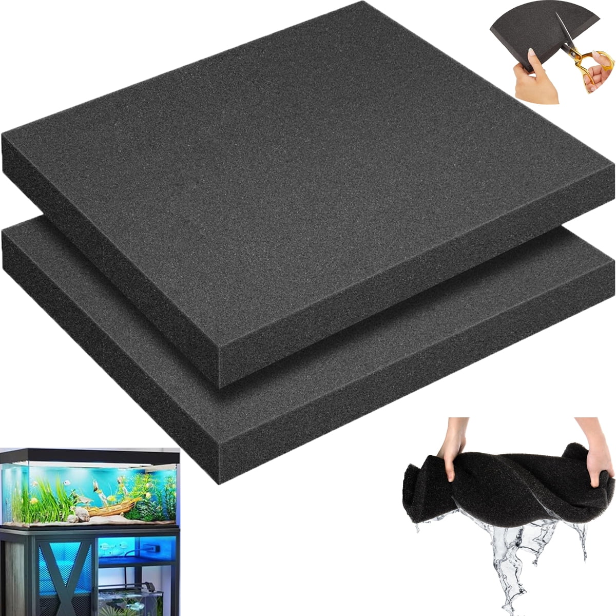 Tutuviw 2Pcs Filter Media Foam Sponges Aquarium Filter Sponge Pad 16x12 ...