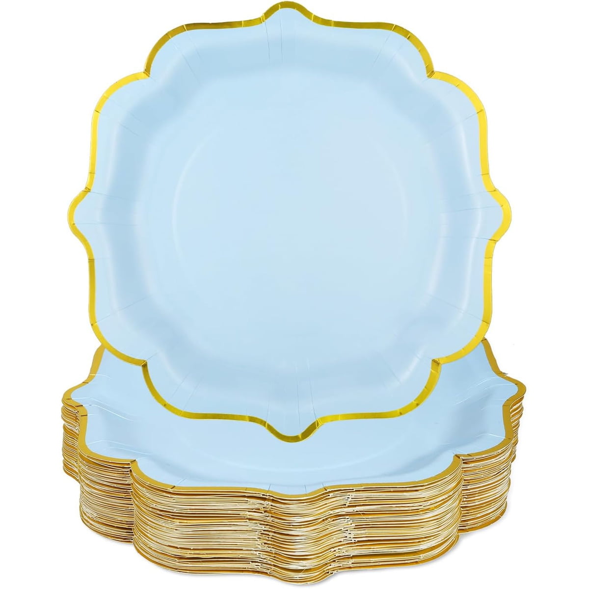 Tutuviw 30 Pcs 8.4 in Scalloped Plates with Gold Foil Edge Light Blue ...