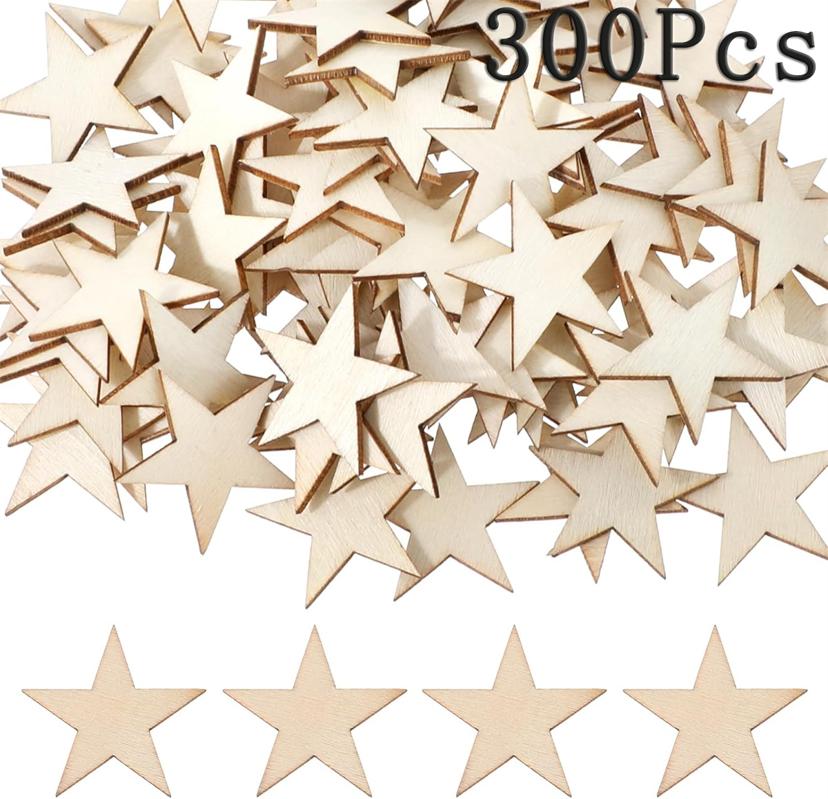 Tutuviw 300 Pcs 1in Wooden Stars Shape Unfinished Wood Stars Pieces ...