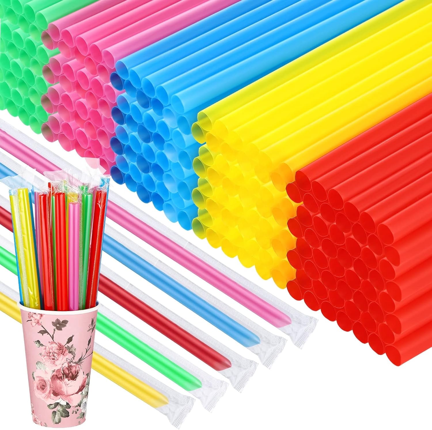 Tutuviw 300 Pcs 9.4 Inch Colorful Drinking Straws, Individual Package ...