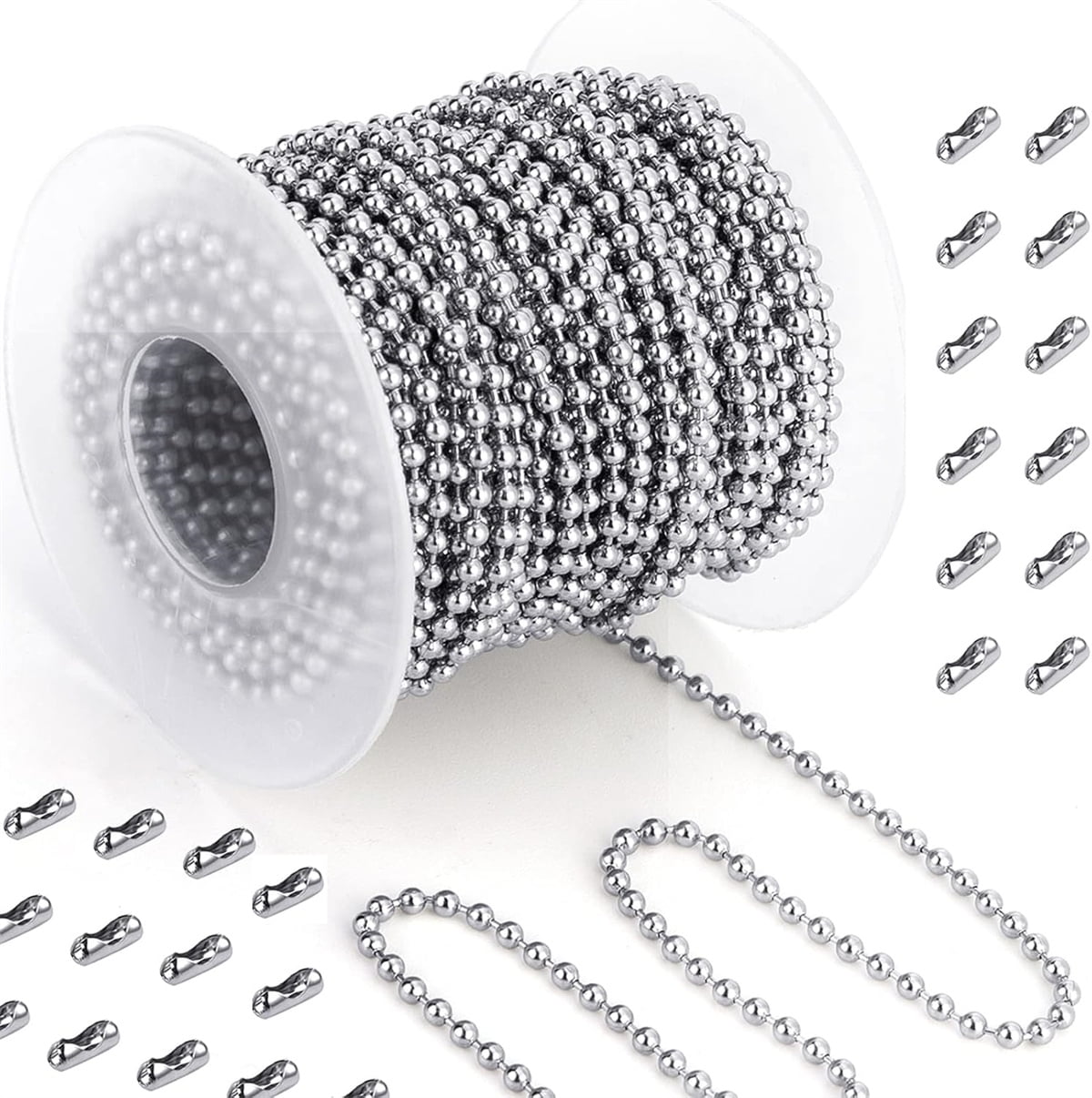 Tutuviw 33 Feet Stainless Steel Ball Chain, Necklace Bead Chain Ball Chain Bulk with 20 Pcs ...
