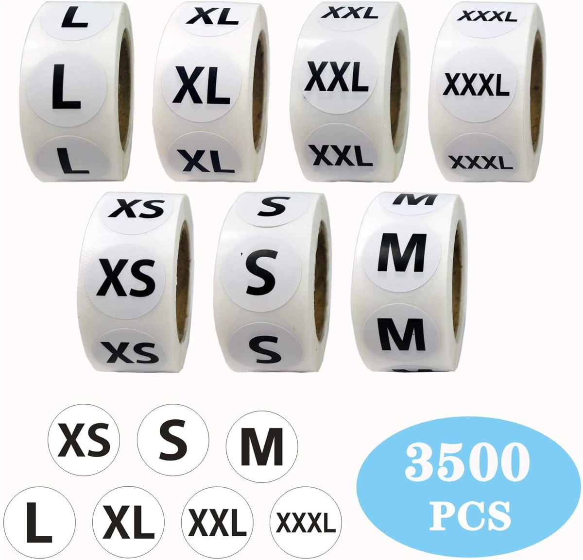 Tutuviw 3500 Pcs 7 Sizes Clothing Size Stickers Labels Rolls,Round ...