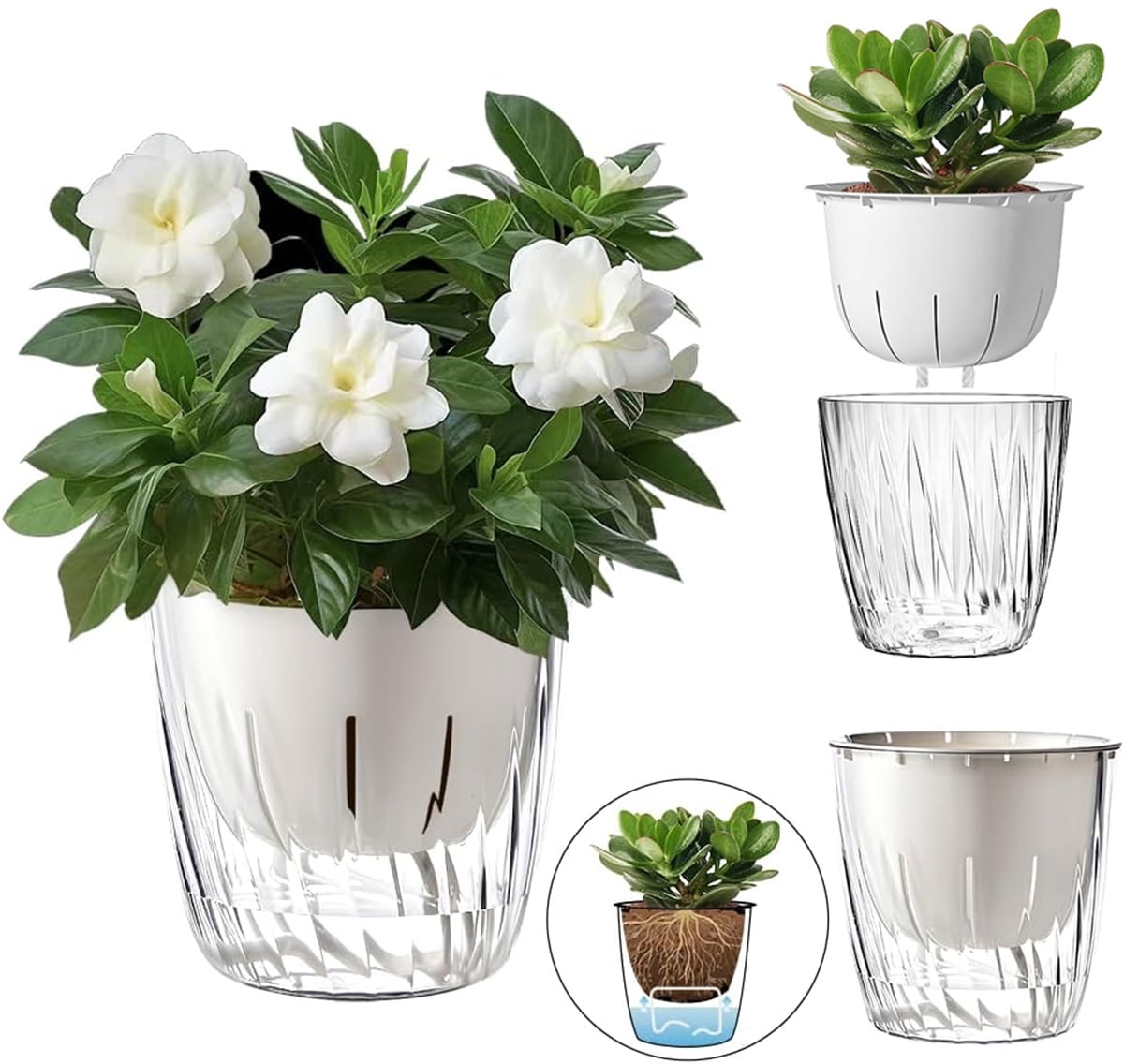 Tutuviw 4" Clear Self Watering Pots for Indoor Plants,African Violets ...